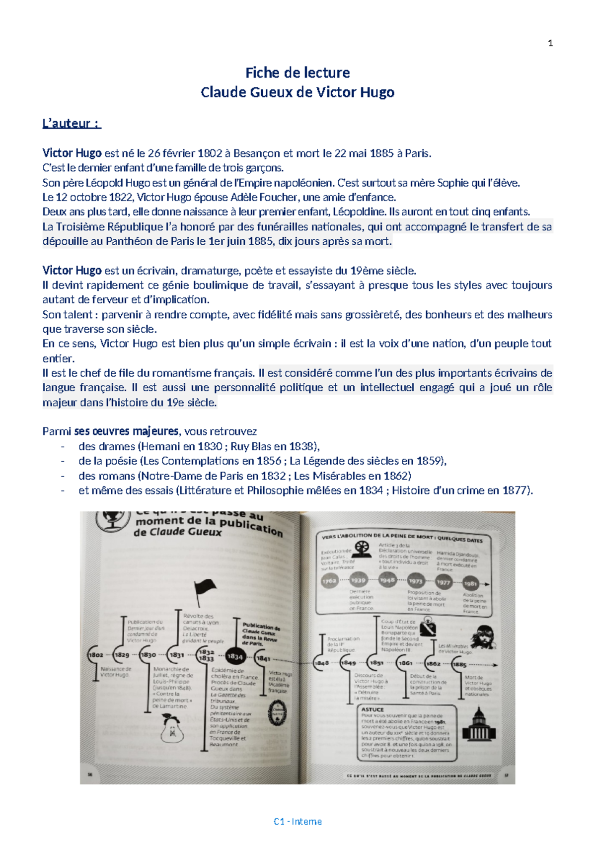 Fiche de lecture - Claude Gueux - Fiche de lecture Claude Gueux de ...