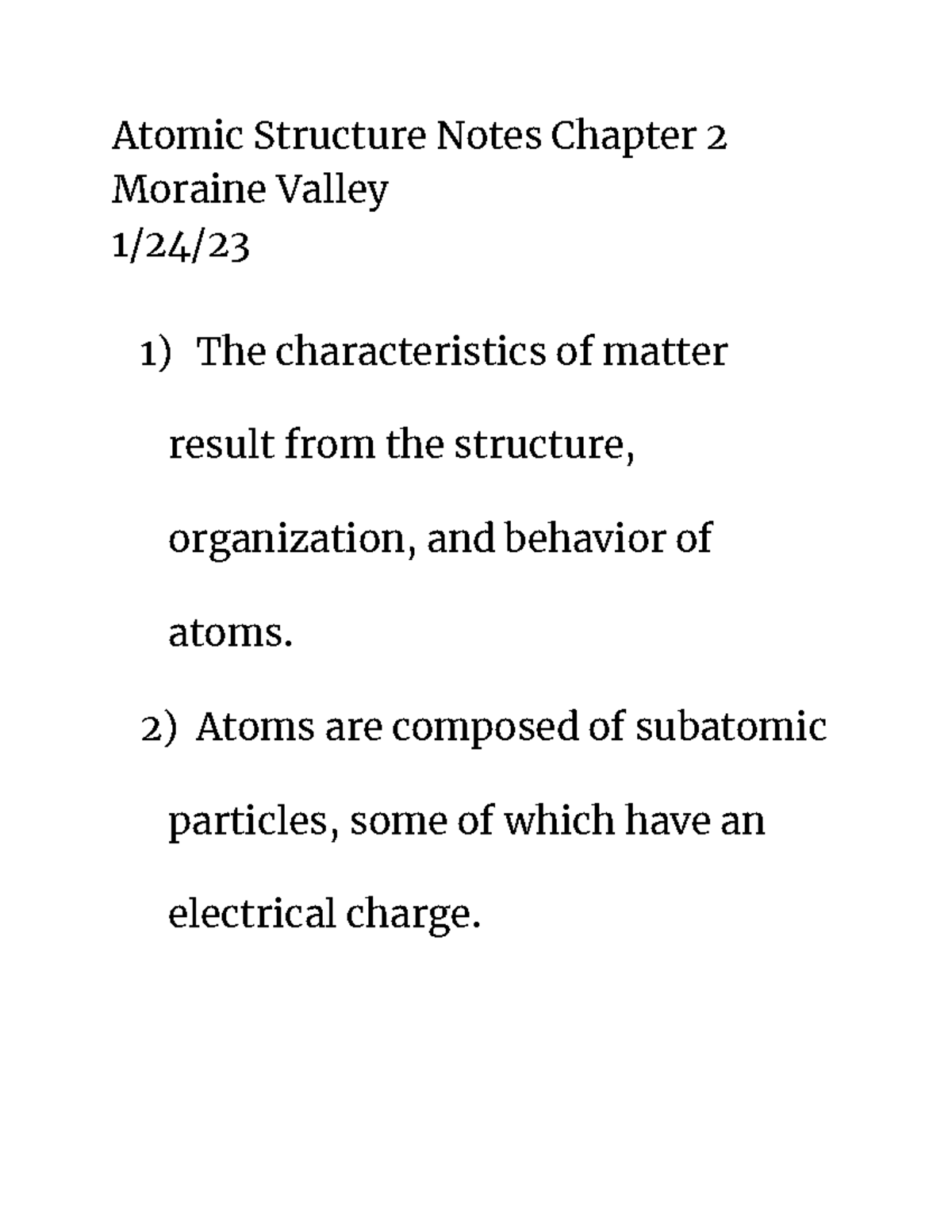Atomic Structure Notes Chapter 2 - Atoms are composed of subatomic ...
