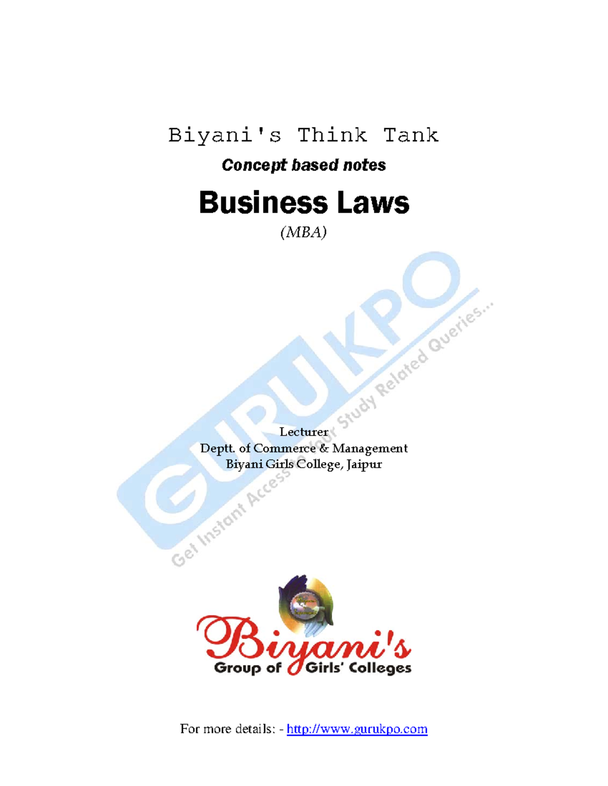 Business LAW Question & Answer Marking KEY BY Biyani'S Think TANK ...