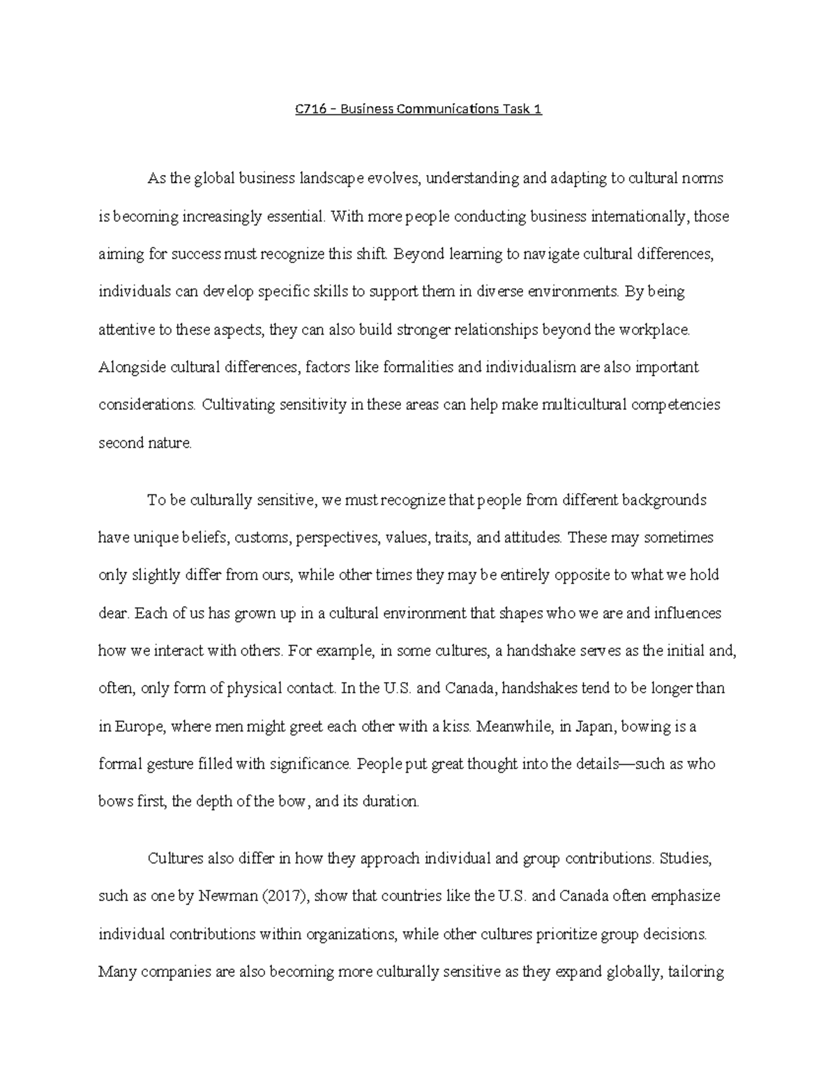 C716 - Task 1 - C716 – Business Communications Task 1 - C716 – Business ...