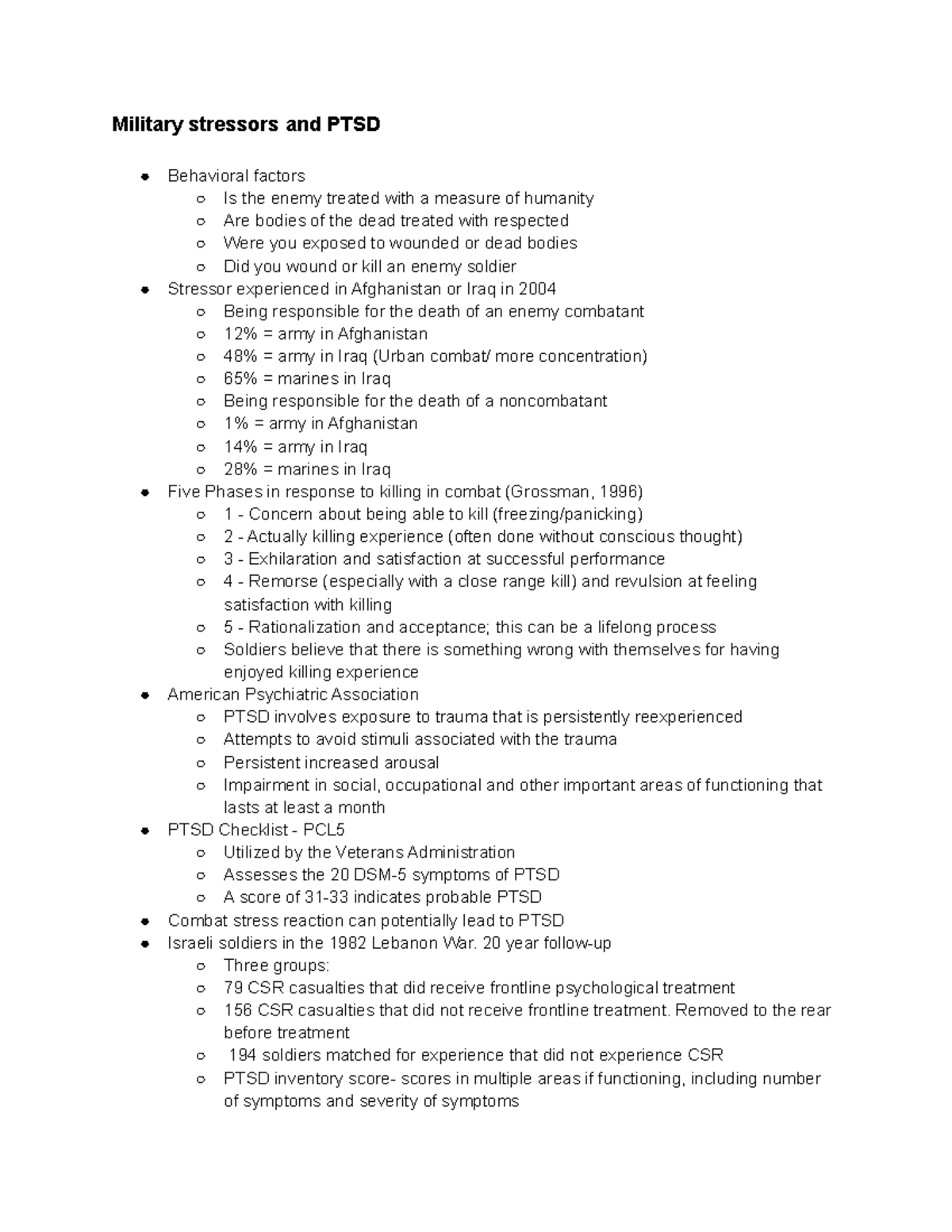 Military Psychology lecture notes - Military stressors and PTSD ...