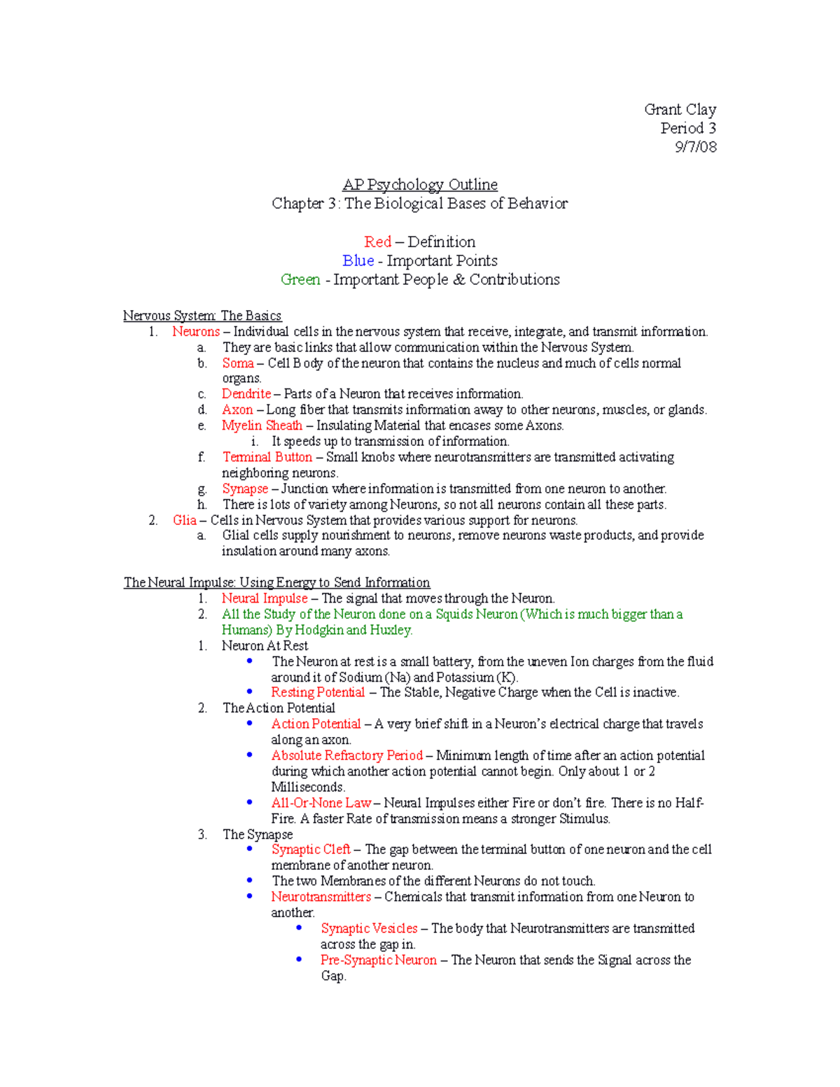 APP Ch.3 Outline - chapter 3 - Grant Clay Period 3 9/7/ AP Psychology ...