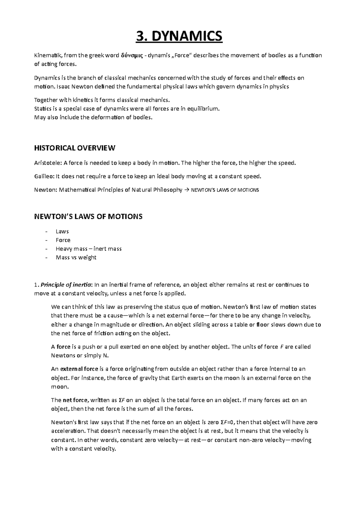 Lec3dynamics - Appunti di lezione 3 - 3. DYNAMICS Kinematik, from the ...