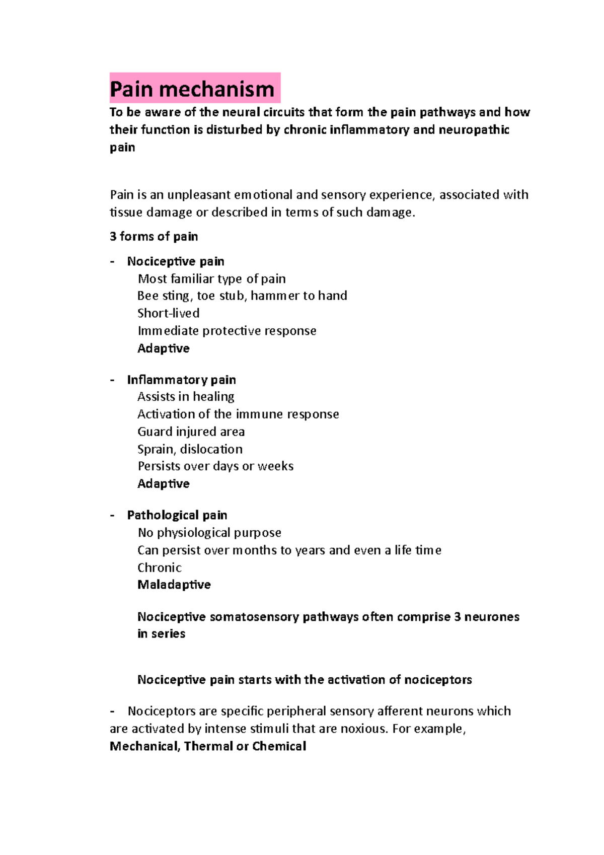 Pain Mechanism and An Introduction to analgesic drugs - Pain mechanism ...