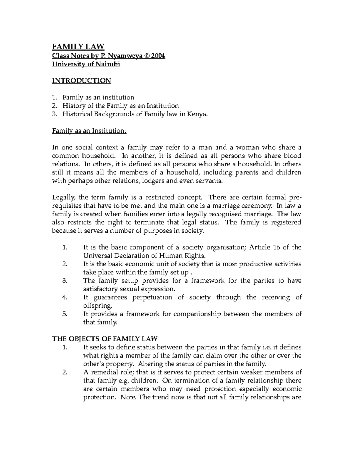 Family LAW revision notes 3rd year, chapter 1 and 2 - FAMILY LAW Class ...