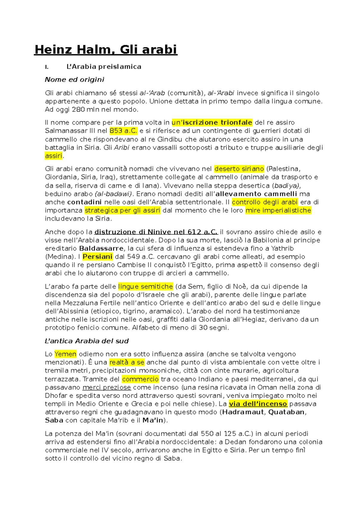 Riassunto Heinz Halm, Gli Arabi - Heinz Halm, Gli arabi I. L’Arabia preislamica Nome ed origini ...