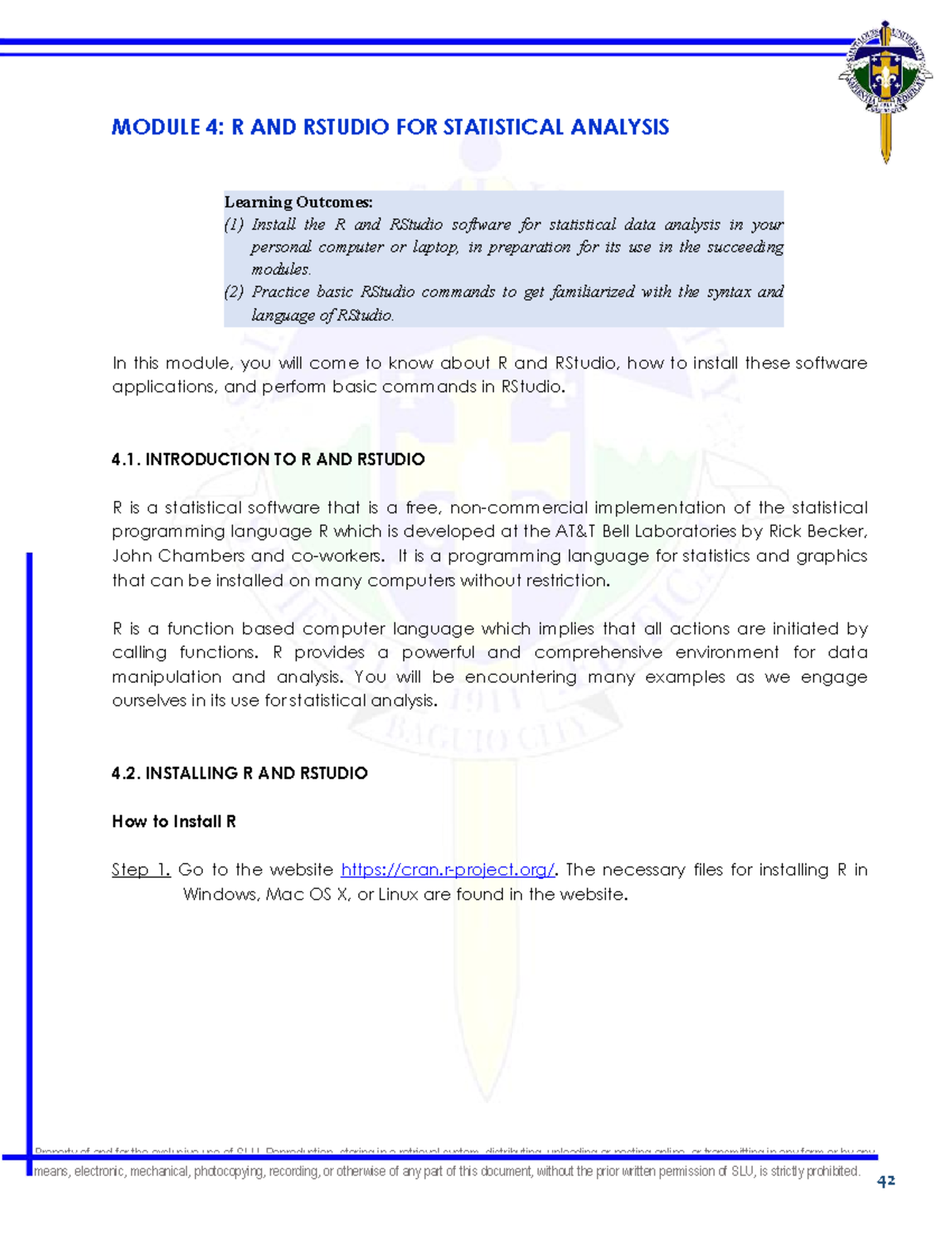 Module 4 stats - Property of and for the exclusive use of SLU ...