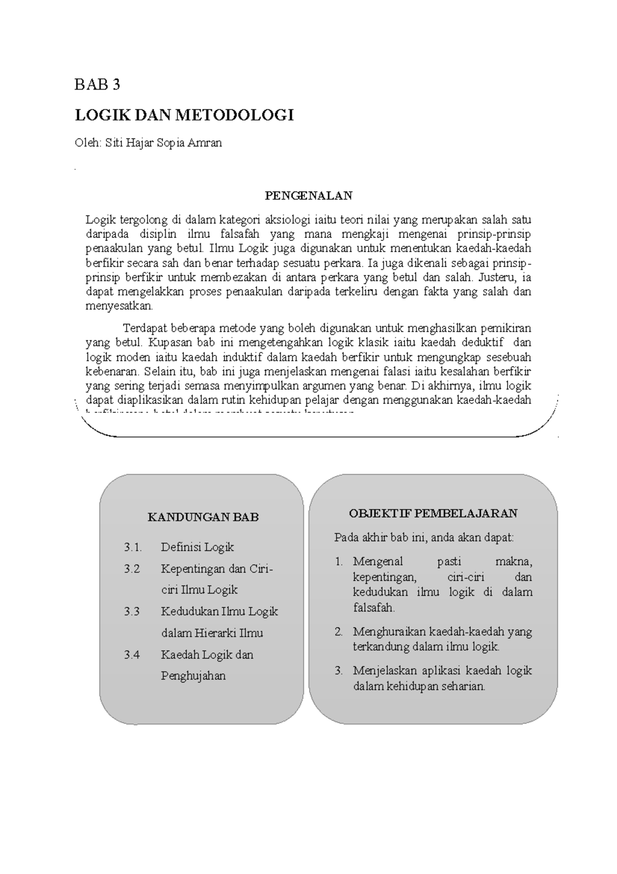 BAB 3 CTU552 Pemurniaan - BAB 3 LOGIK DAN METODOLOGI Oleh: Siti Hajar ...