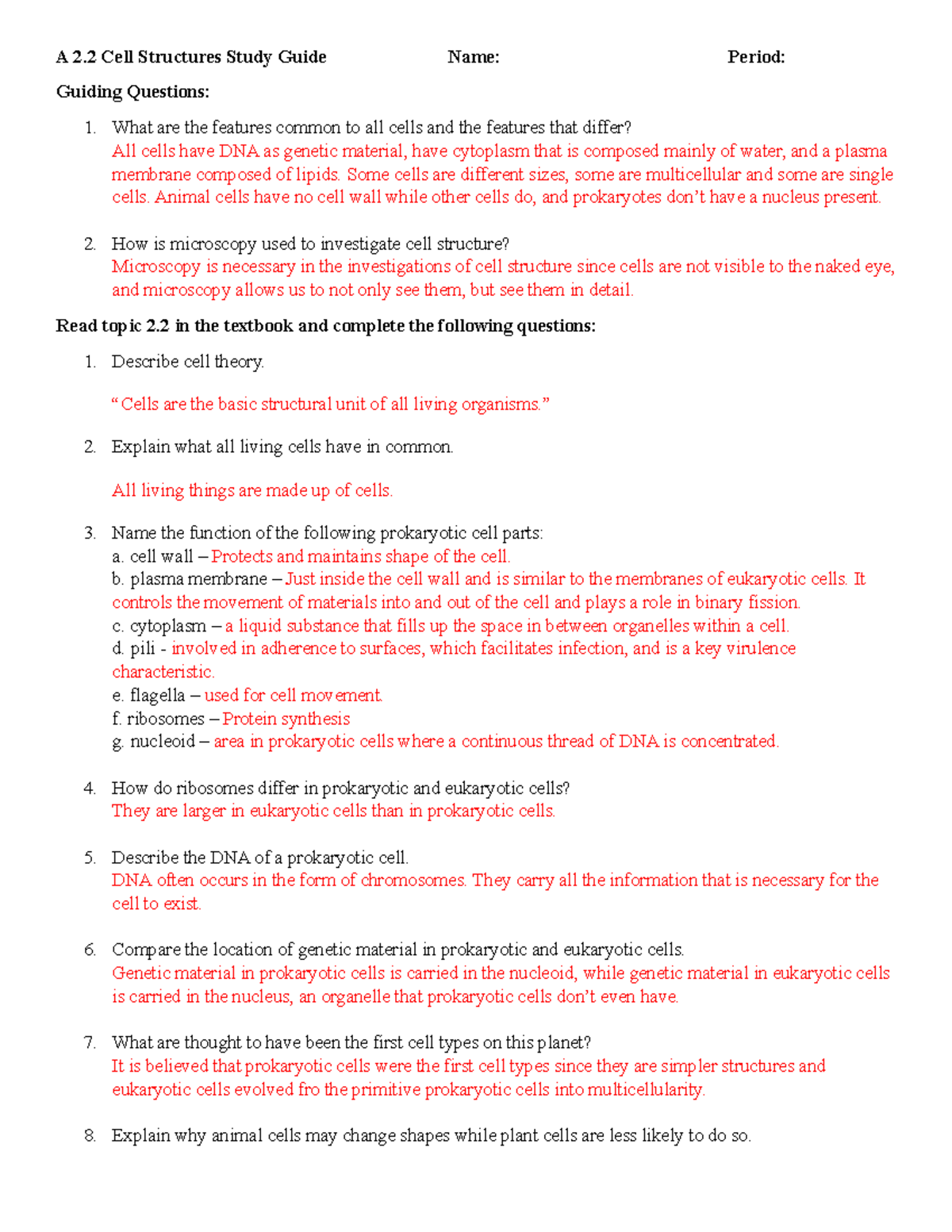 Topic 2 - Study guide based on notes taken in class - A 2 Cell ...