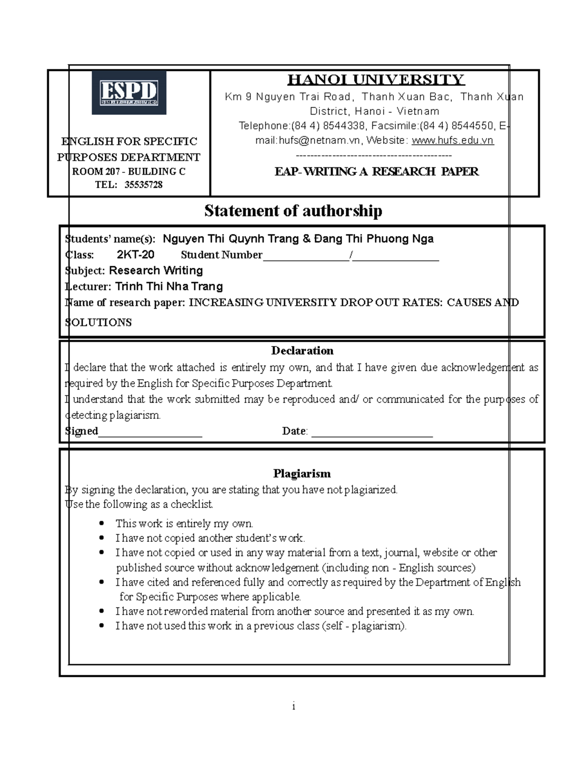 Cover page for-EAP Writing Take-note-U1 Your title is too short, please ...