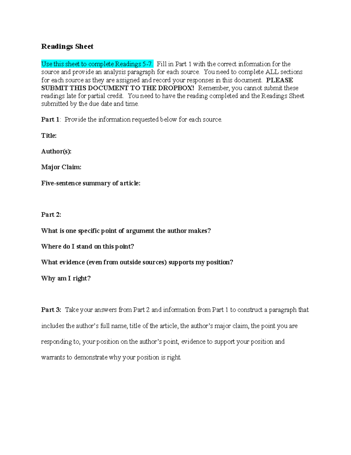 Readings Sheet (2) - eng - Readings Sheet Use this sheet to complete ...