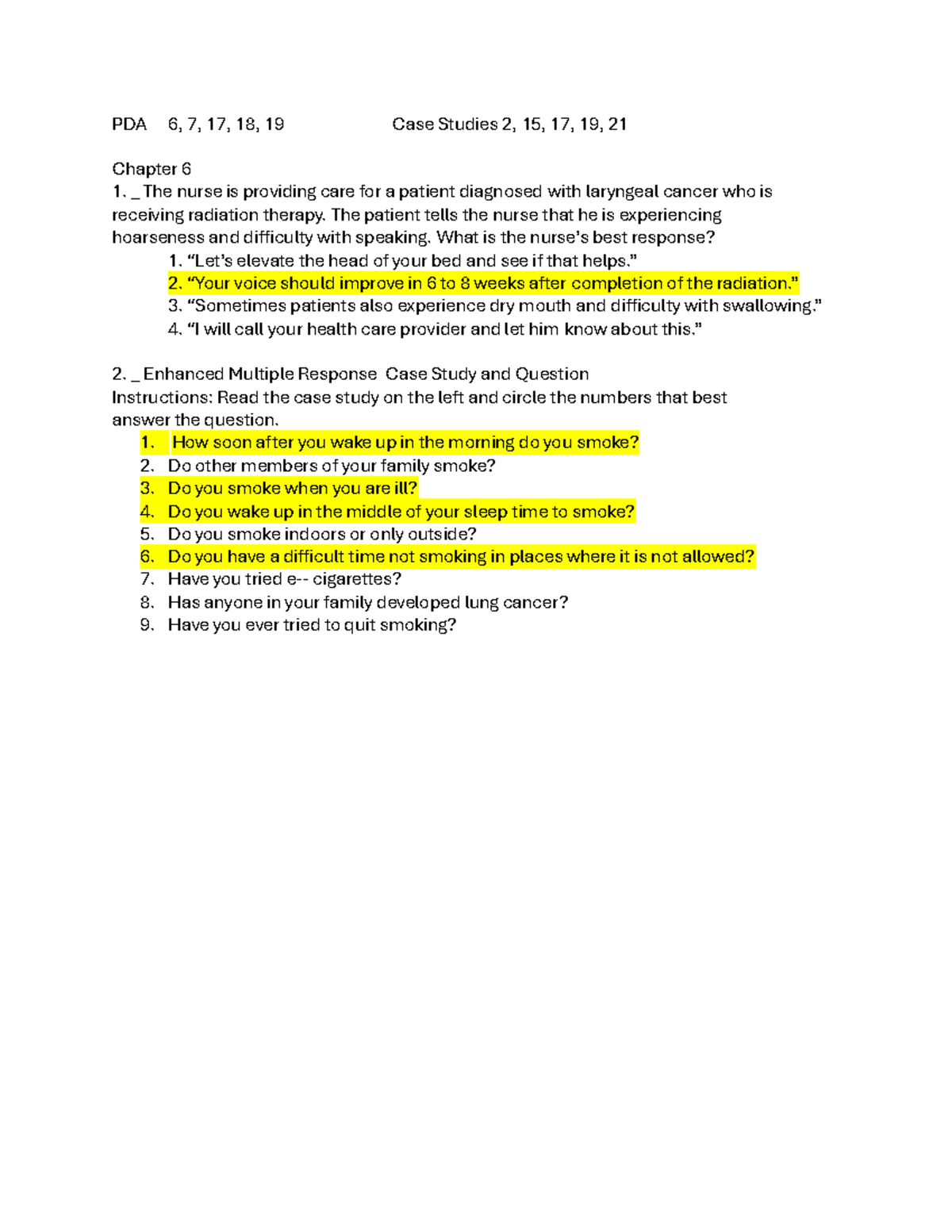 PDA Exam 1 - 14141414 - PDA 6, 7, 17, 18, 19 Case Studies 2, 15, 17, 19 ...