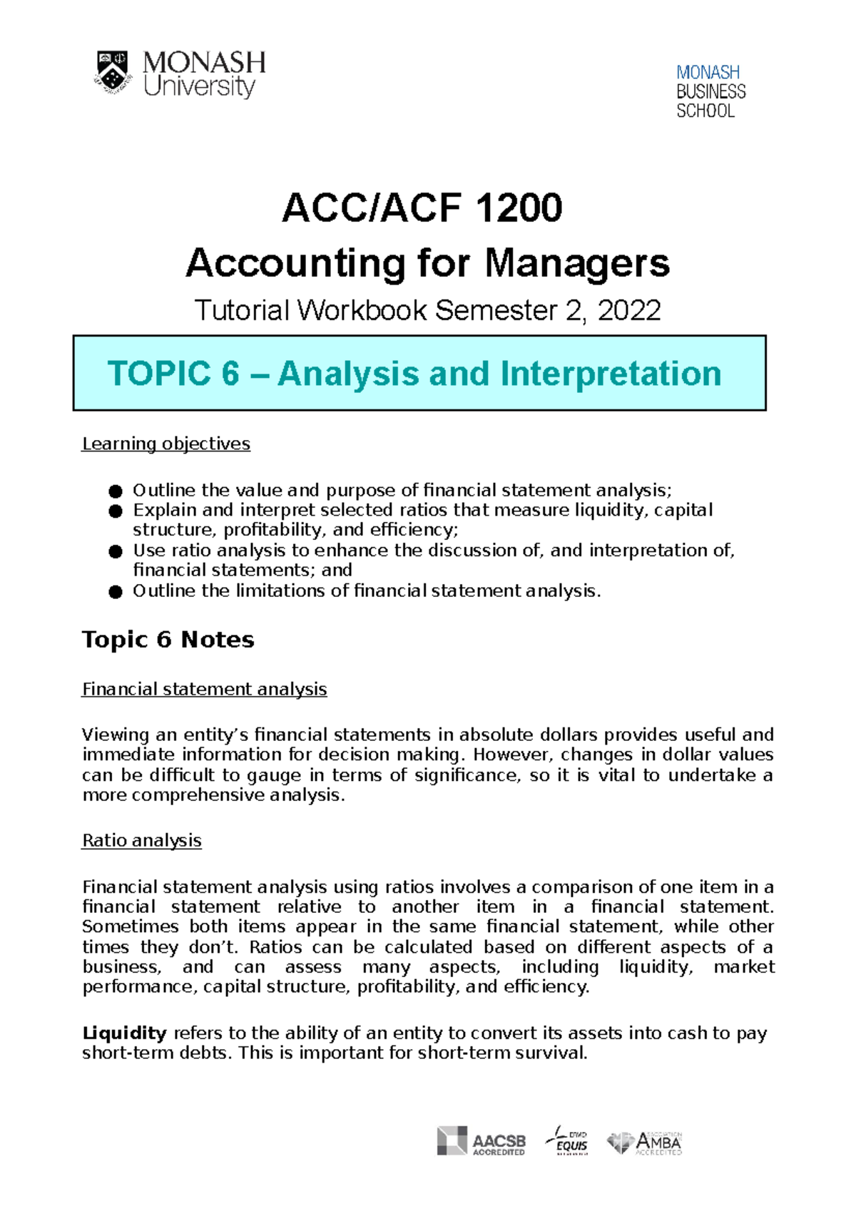 ACC ACF1200 Workbook Topic 6 - ACC/ACF 1200 Accounting for Managers ...