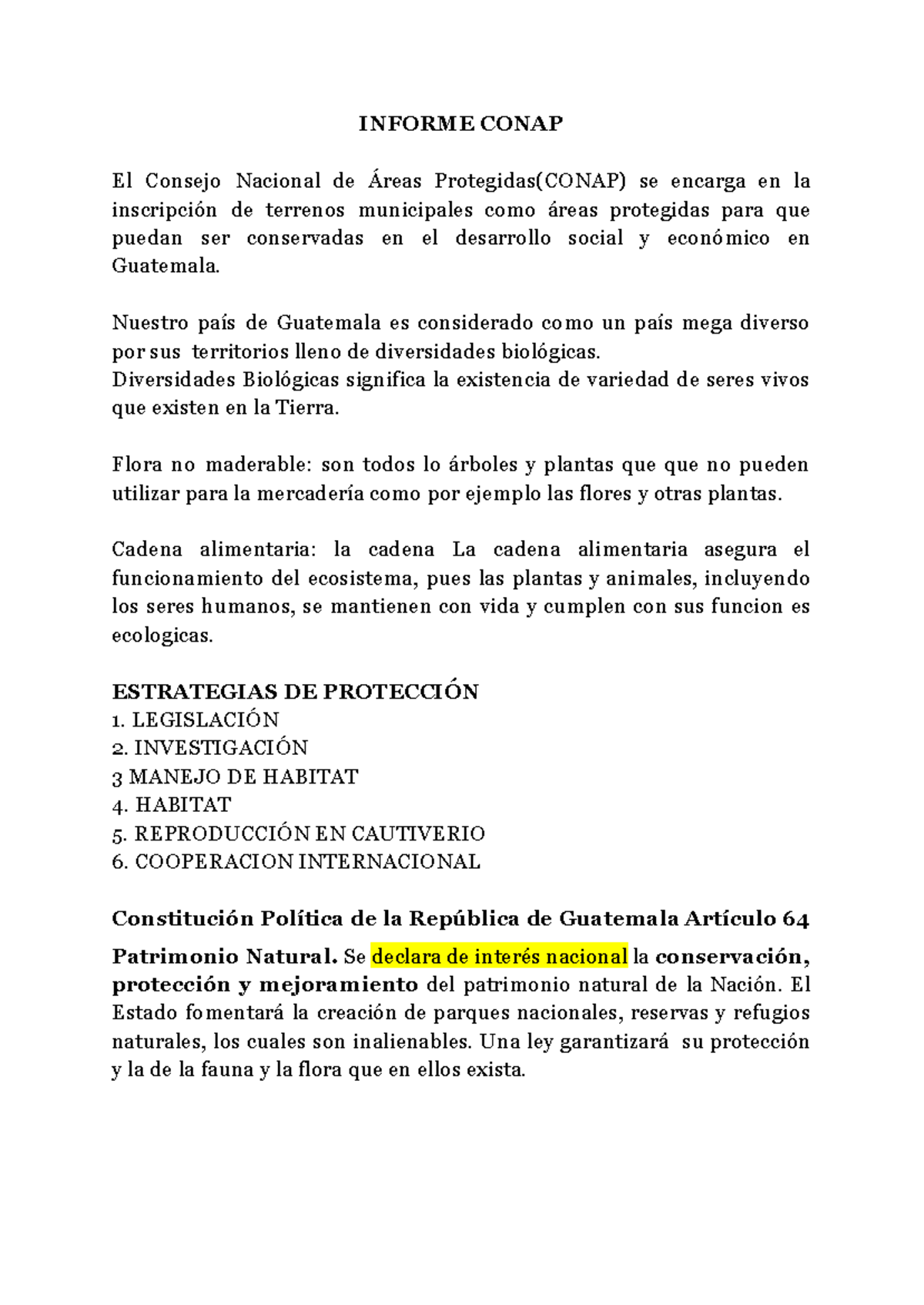 Informe Conap - Resumen - INFORME CONAP El Consejo Nacional de Áreas ...