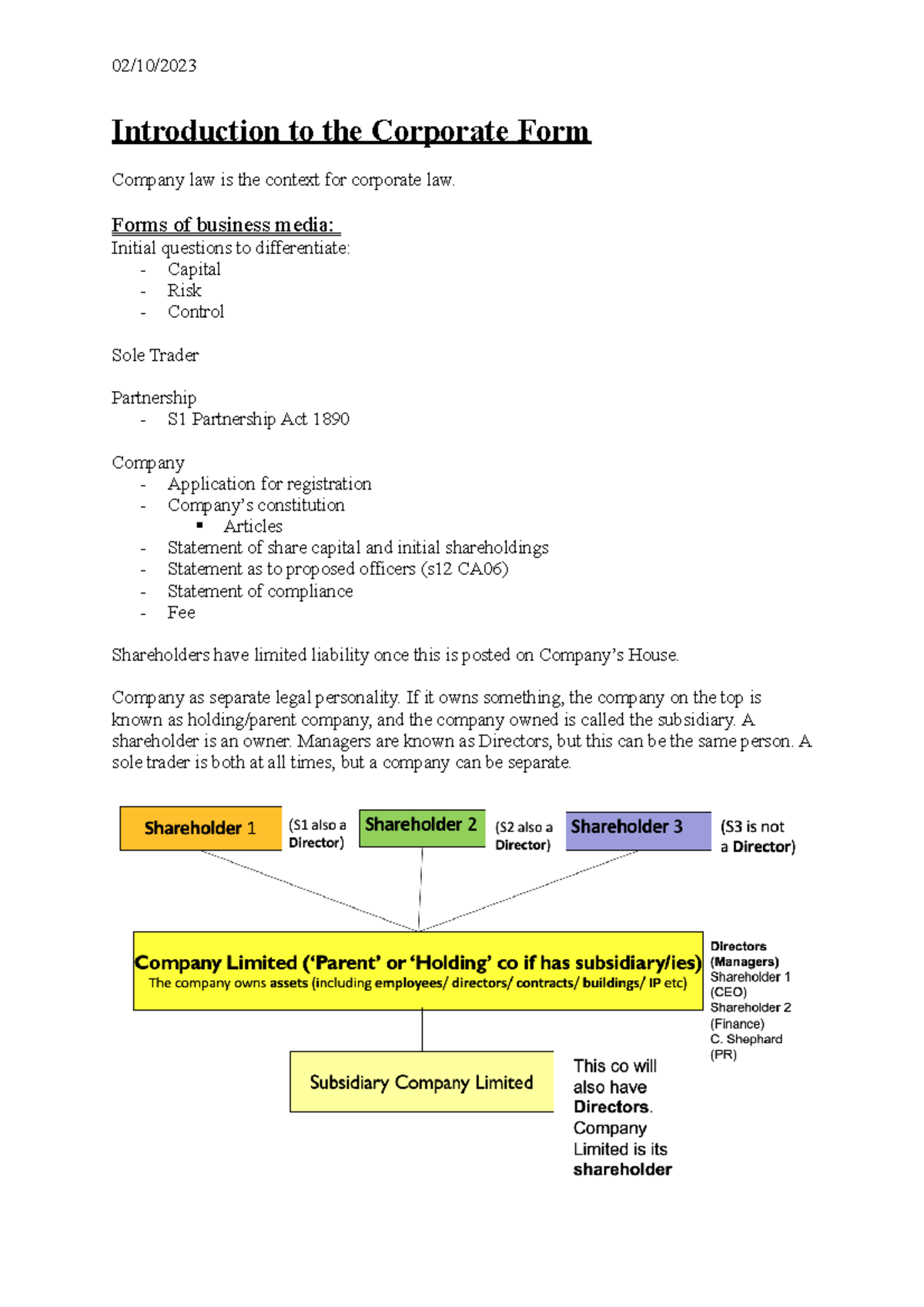 1. Corporate Form - Lecture 1, 3rd year, Company Law module - 02/10 ...