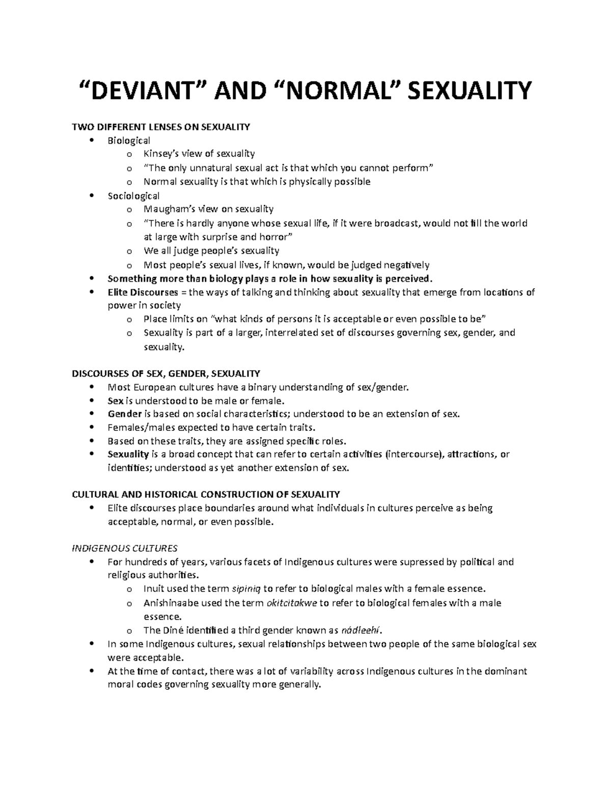Deviant Sexuality - notes from chapter 5 - Deviance, Conformity, and ...