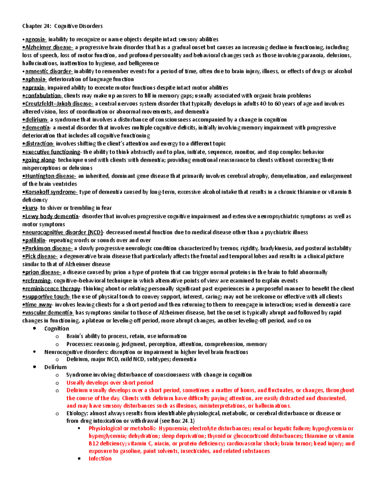 Chapter 24 outline - ecpi mental health notes - Chapter 24: Cognitive ...