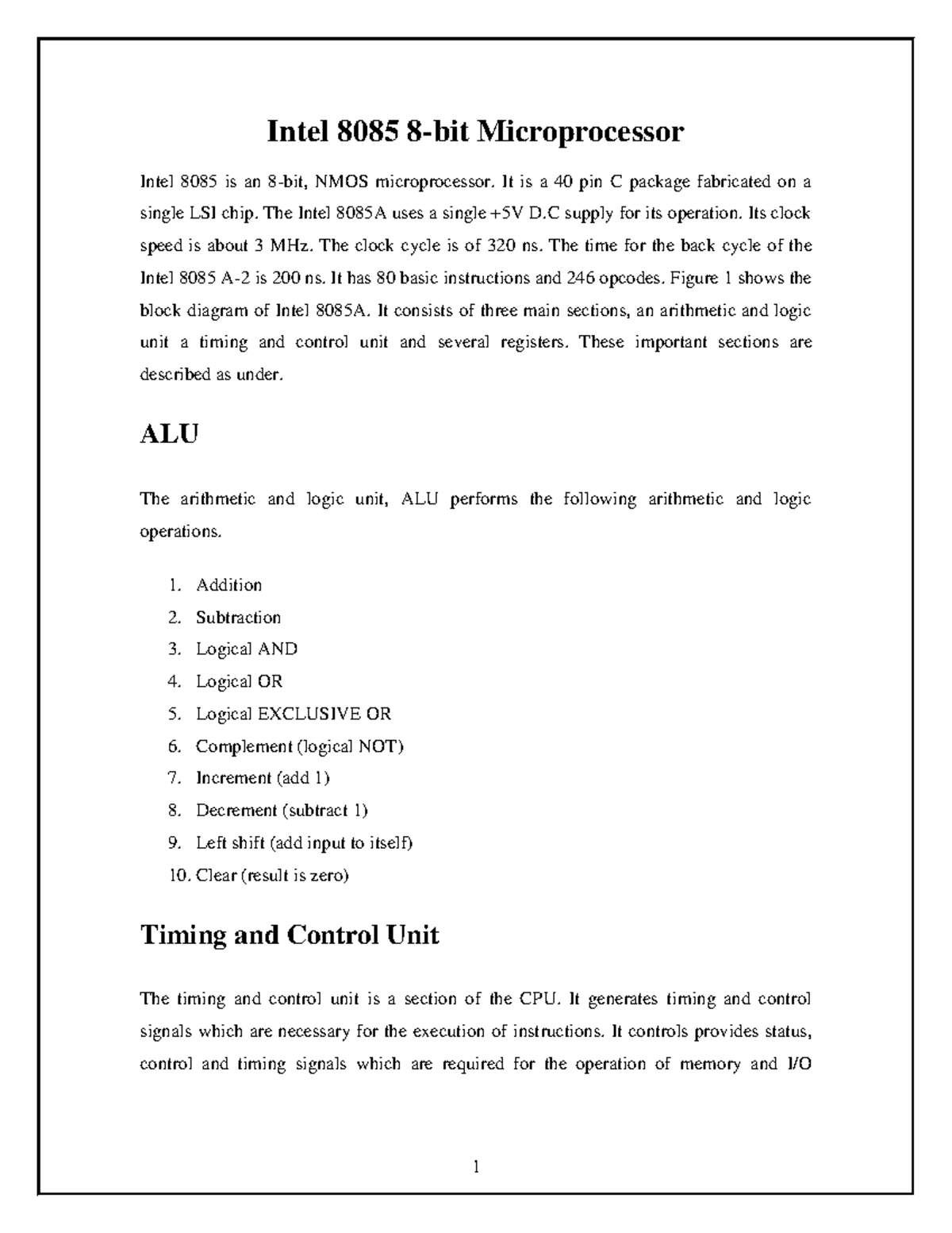 Note 1 - module 3 - Intel 8085 8-bit Microprocessor Intel 8085 is an 8-bit, NMOS microprocessor ...