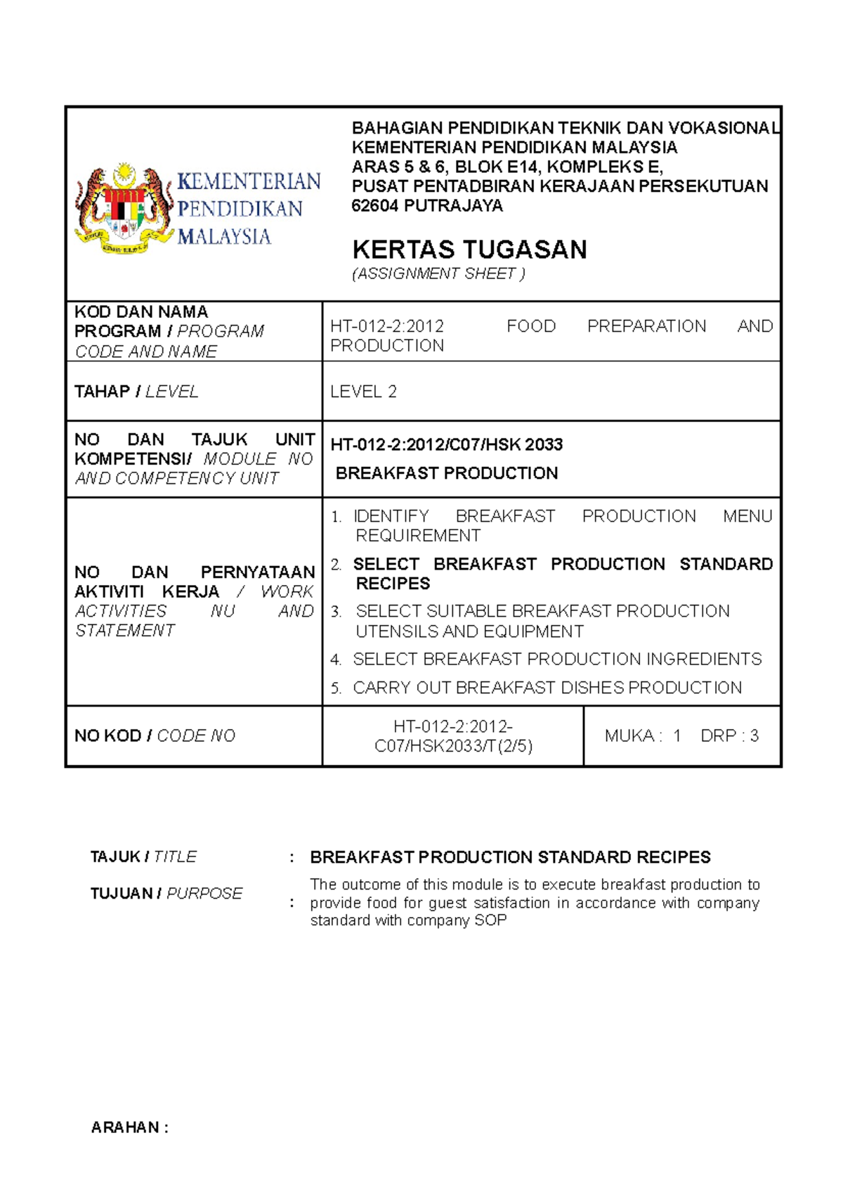 KT2 - ............ - KOD DAN NAMA PROGRAM / PROGRAM CODE AND NAME HT ...