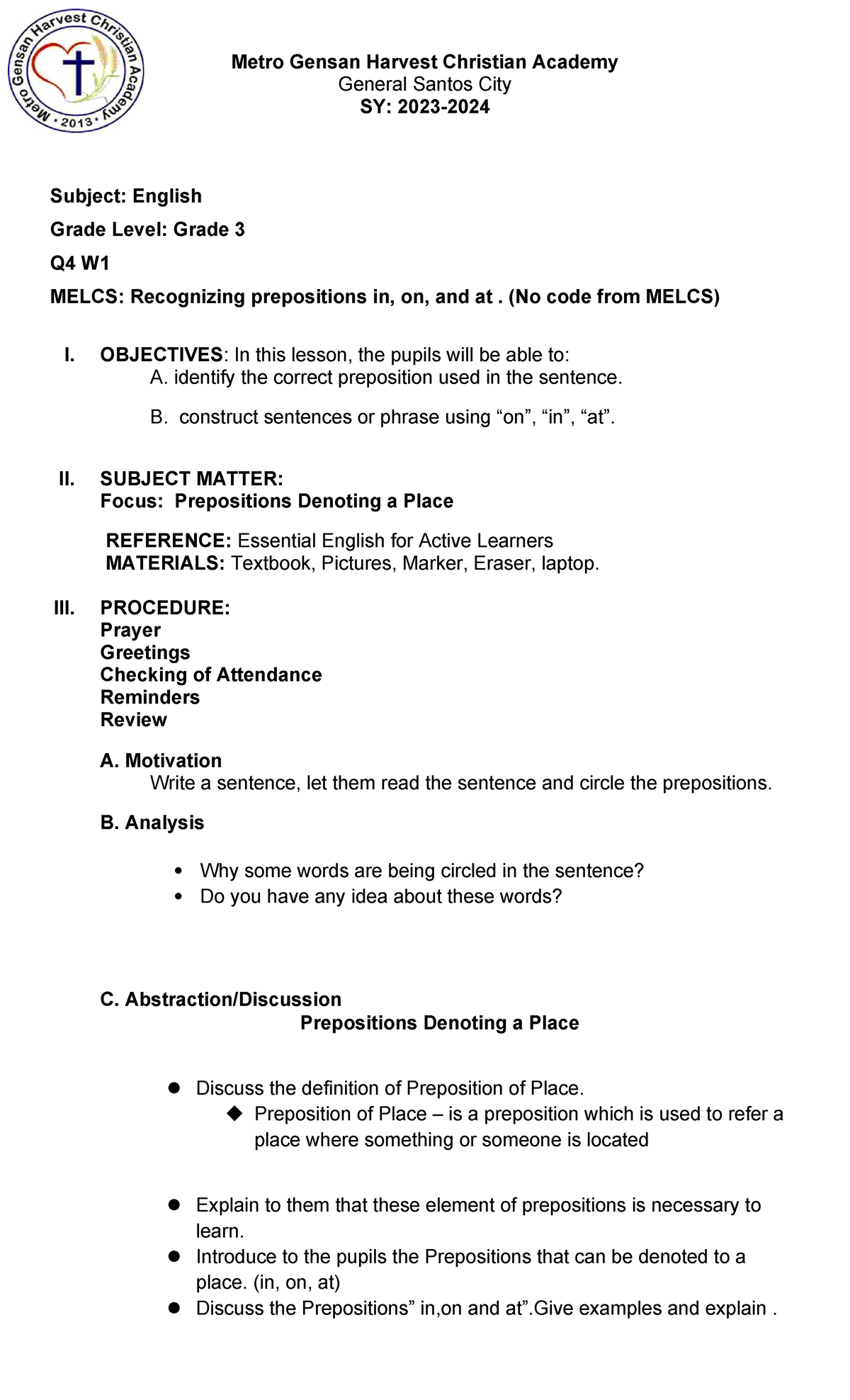 ENG Q4 W2 - Metro Gensan Harvest Christian Academy General Santos City ...