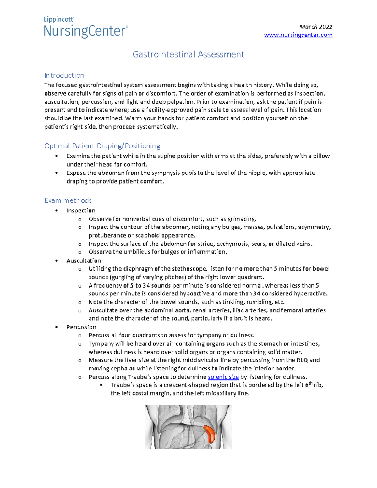 Gastrointestinal Assessment - March 2022 nursingcenter Gastrointestinal ...