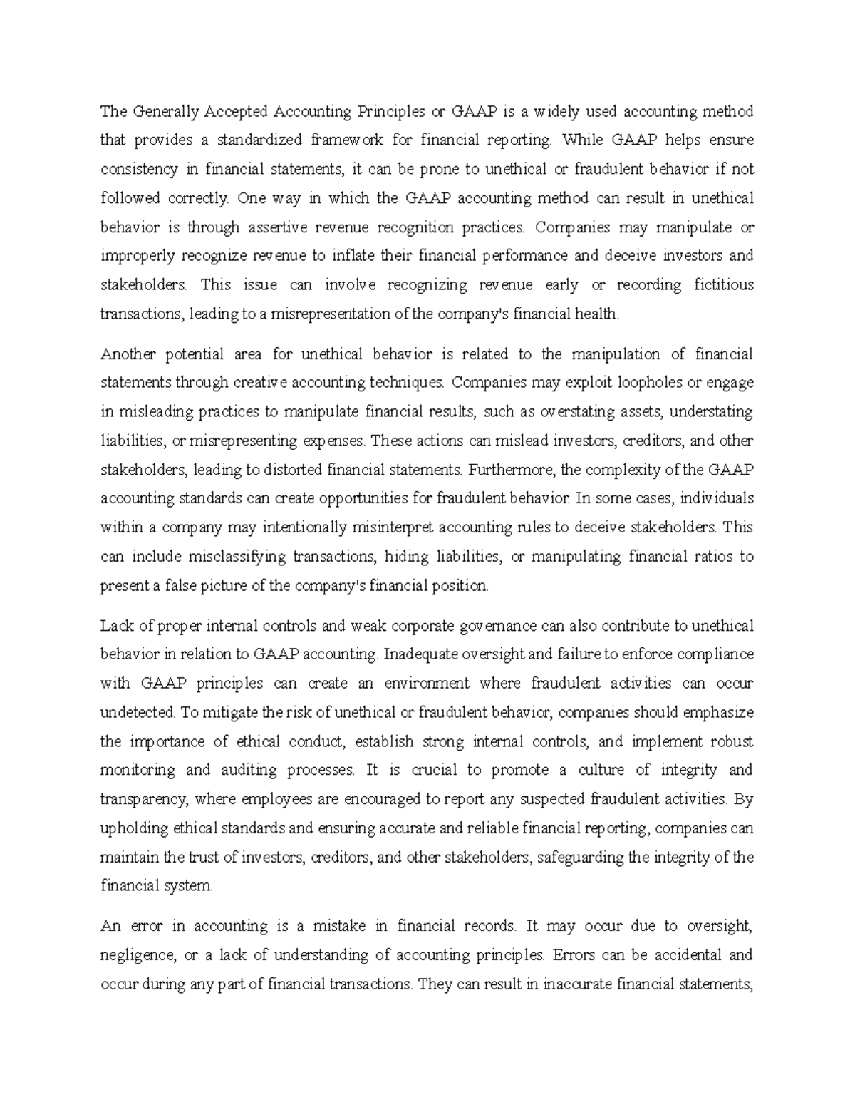 Ethics Paper (revised )4 - The Generally Accepted Accounting Principles ...