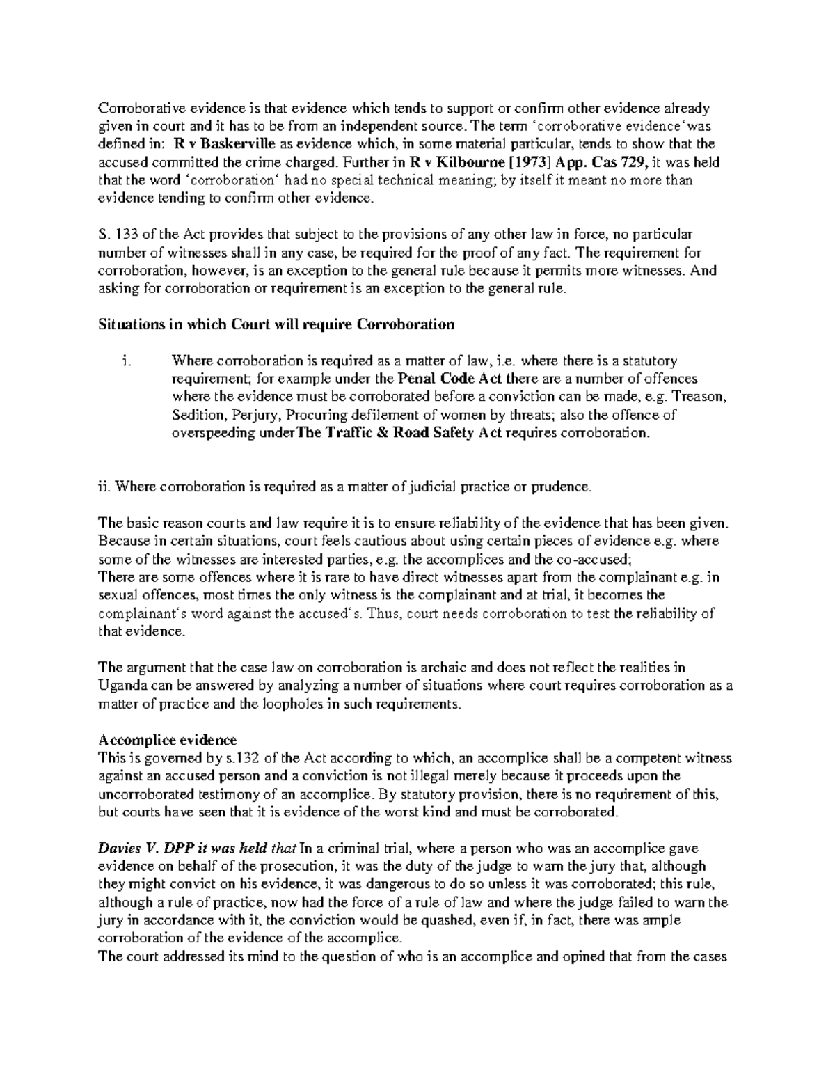 Corroboration - Corroborative evidence is that evidence which tends to ...