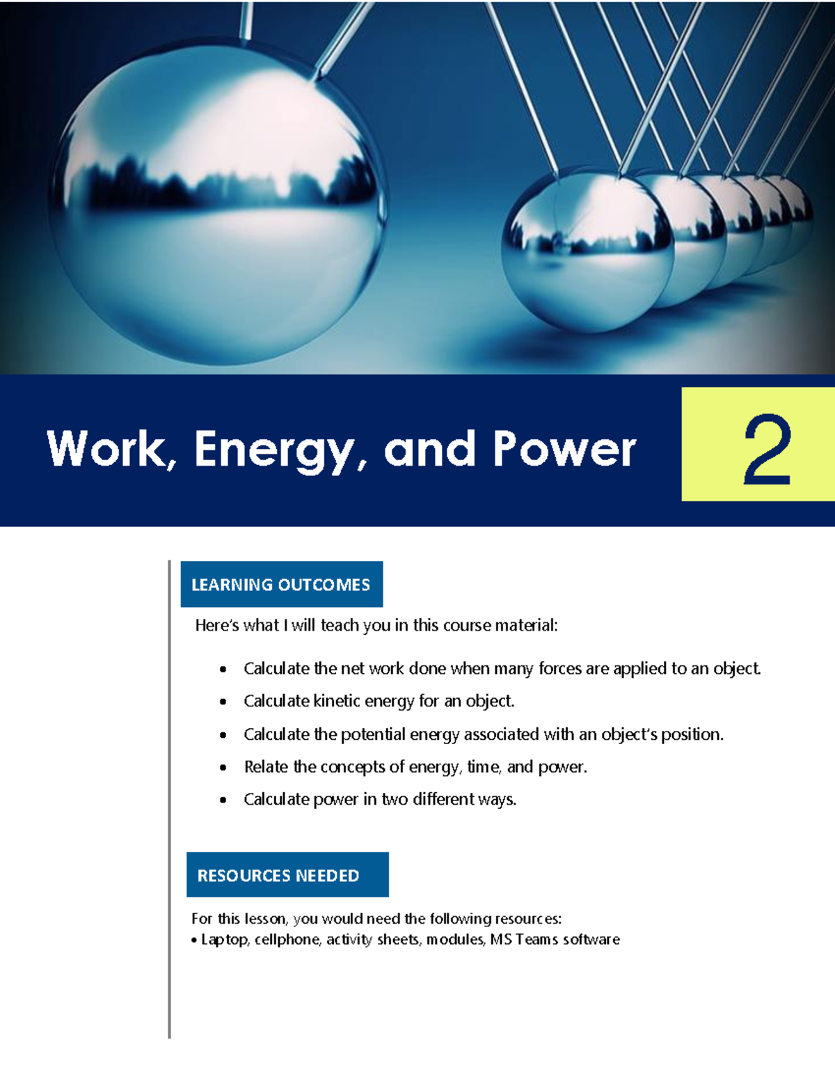 Work, Energy and Power - College Physics [Laboratory] - 1 Work, Energy ...