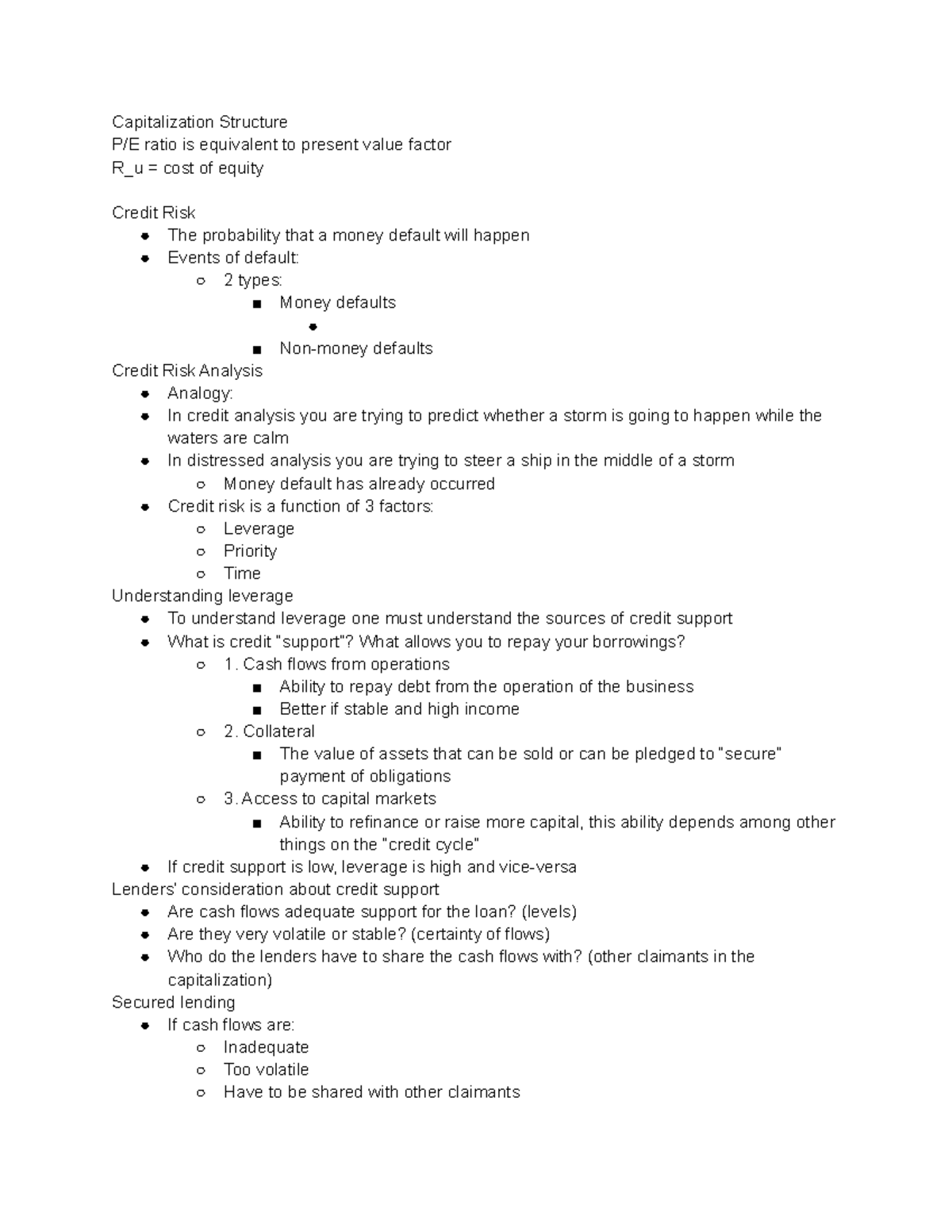 Part 6 - Chapter 6 notes - Capitalization Structure P/E ratio is ...