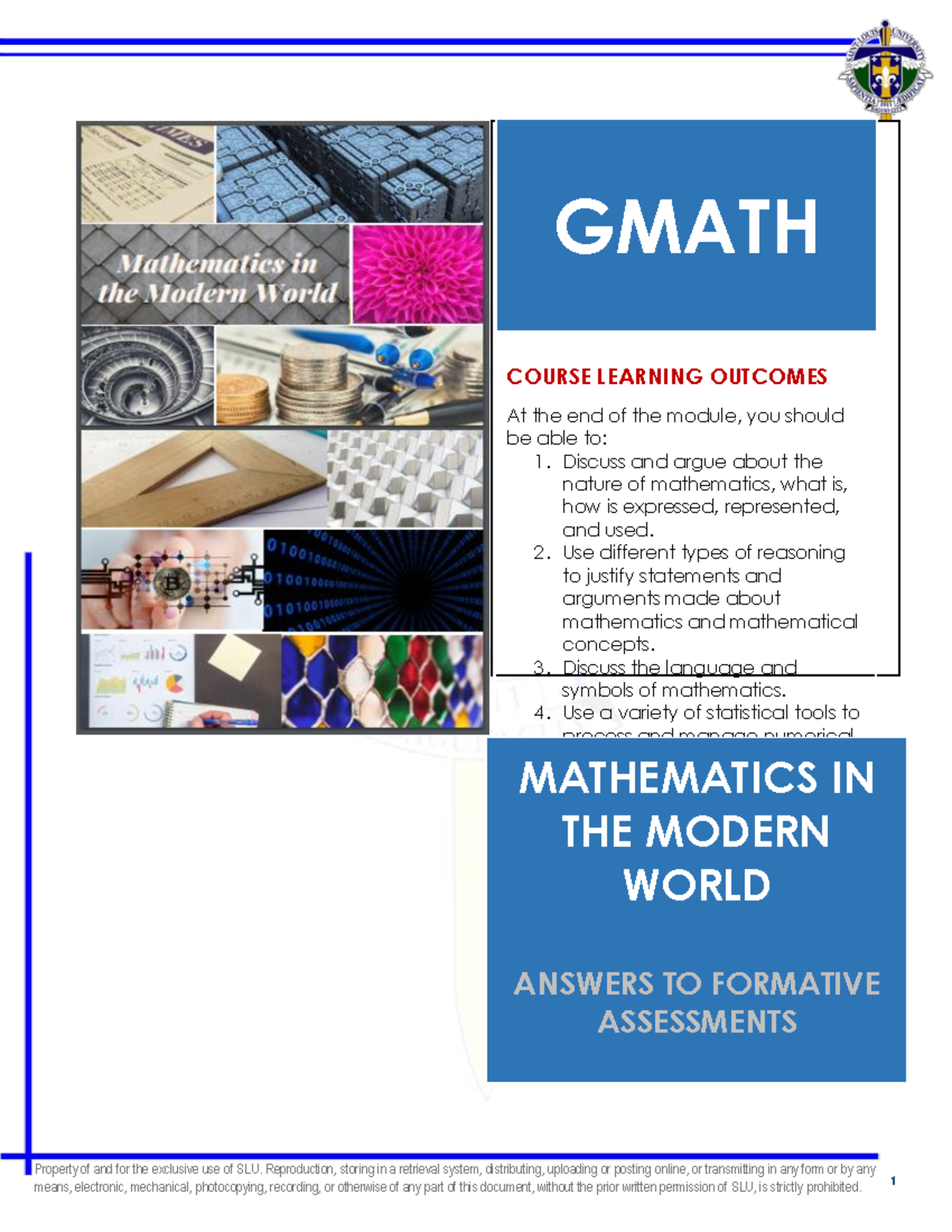Gmath answer sheets - Property of and for the exclusive use of SLU ...