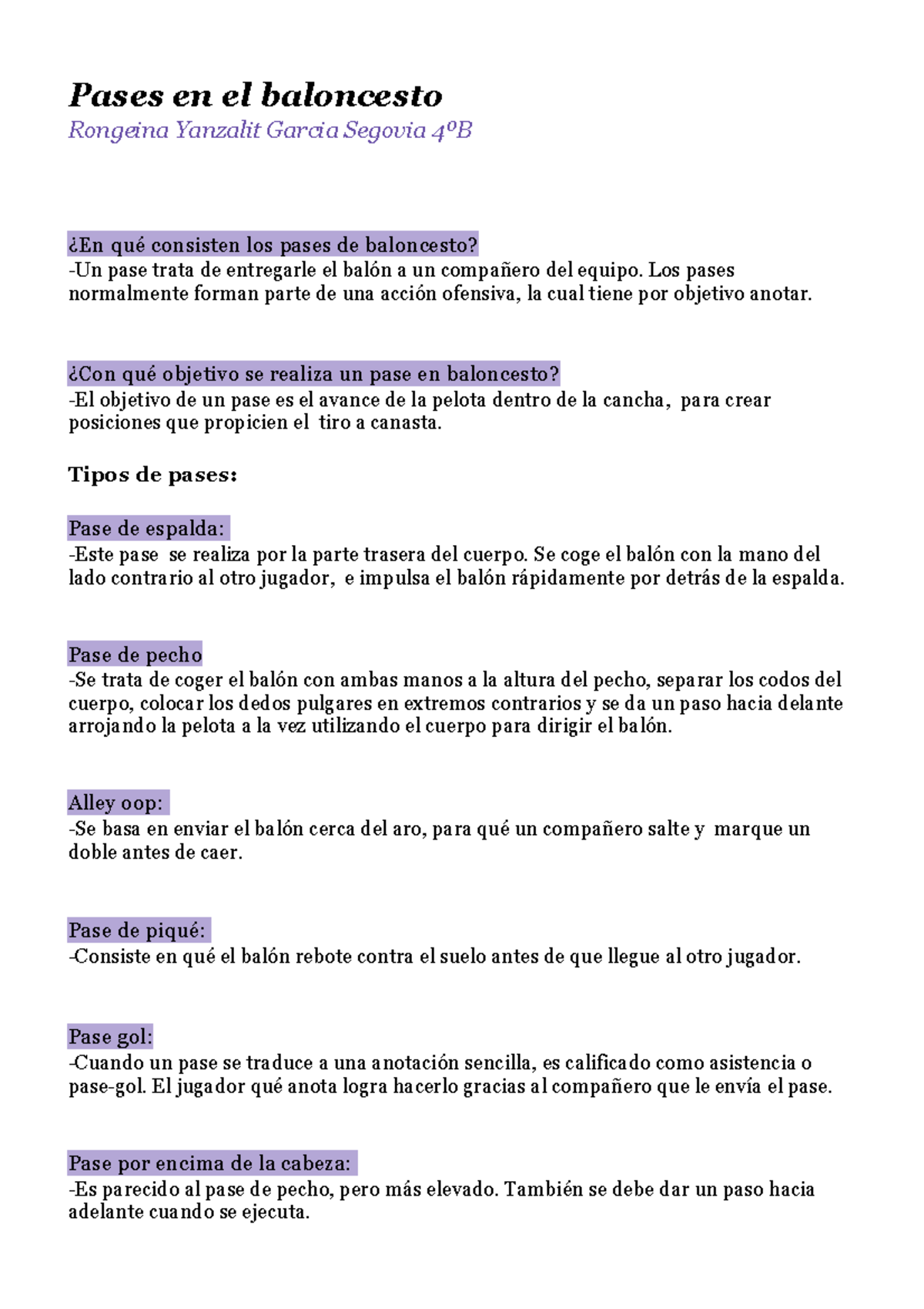 Tipos de pases de baloncesto 4ºB - Pases en el baloncesto Rongeina ...