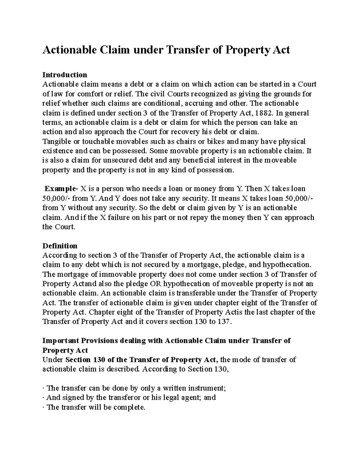 Actionable Claim under Transfer of Property Act - Actionable Claim ...
