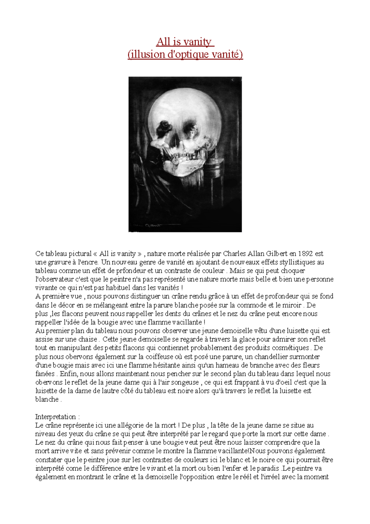 Etude de la nature morte - All is vanity (illusion d'optique vanité) Ce ...