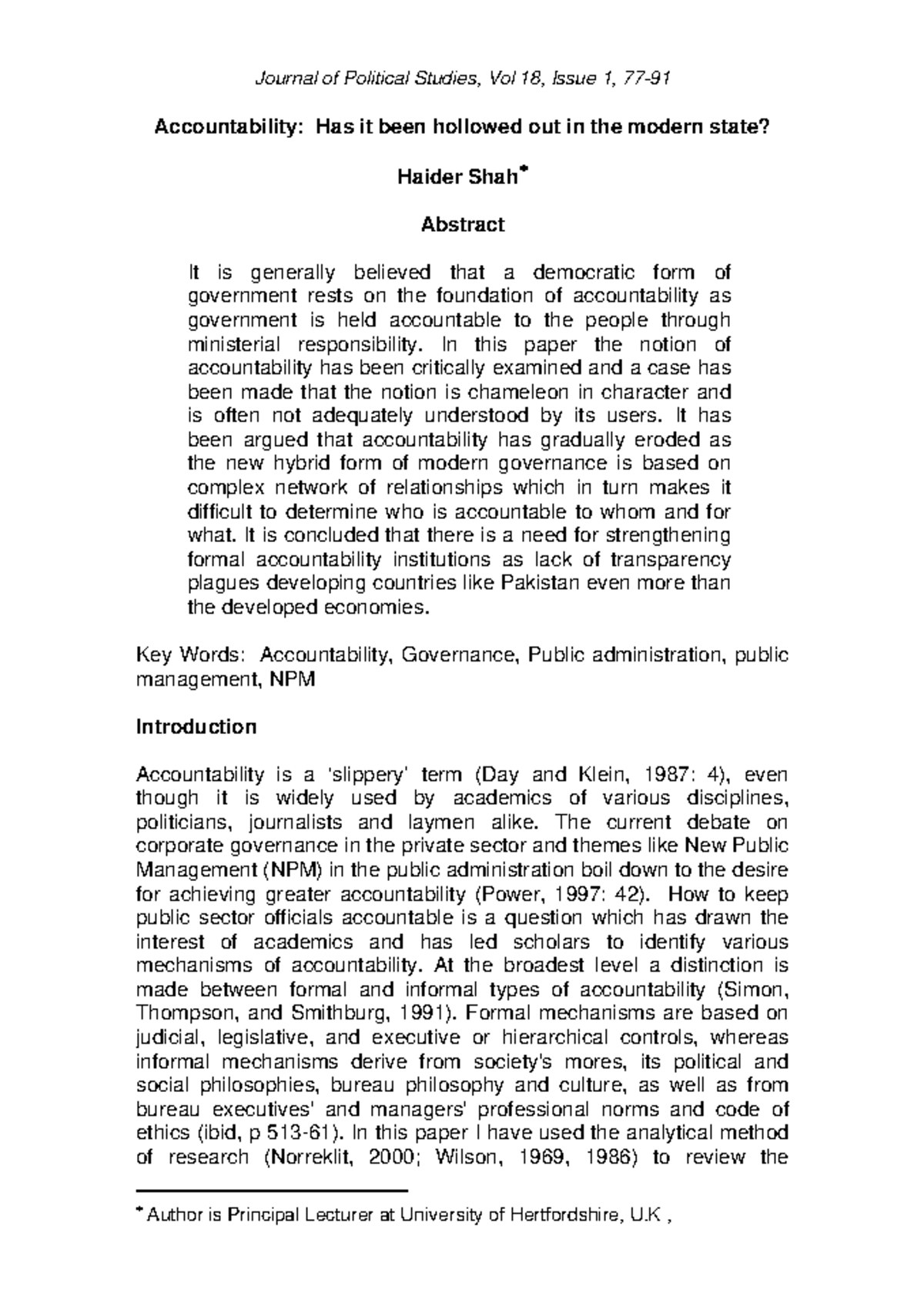 Accountability - 6 - Journal of Political Studies, Vol 18, Issue 1, 77 ...