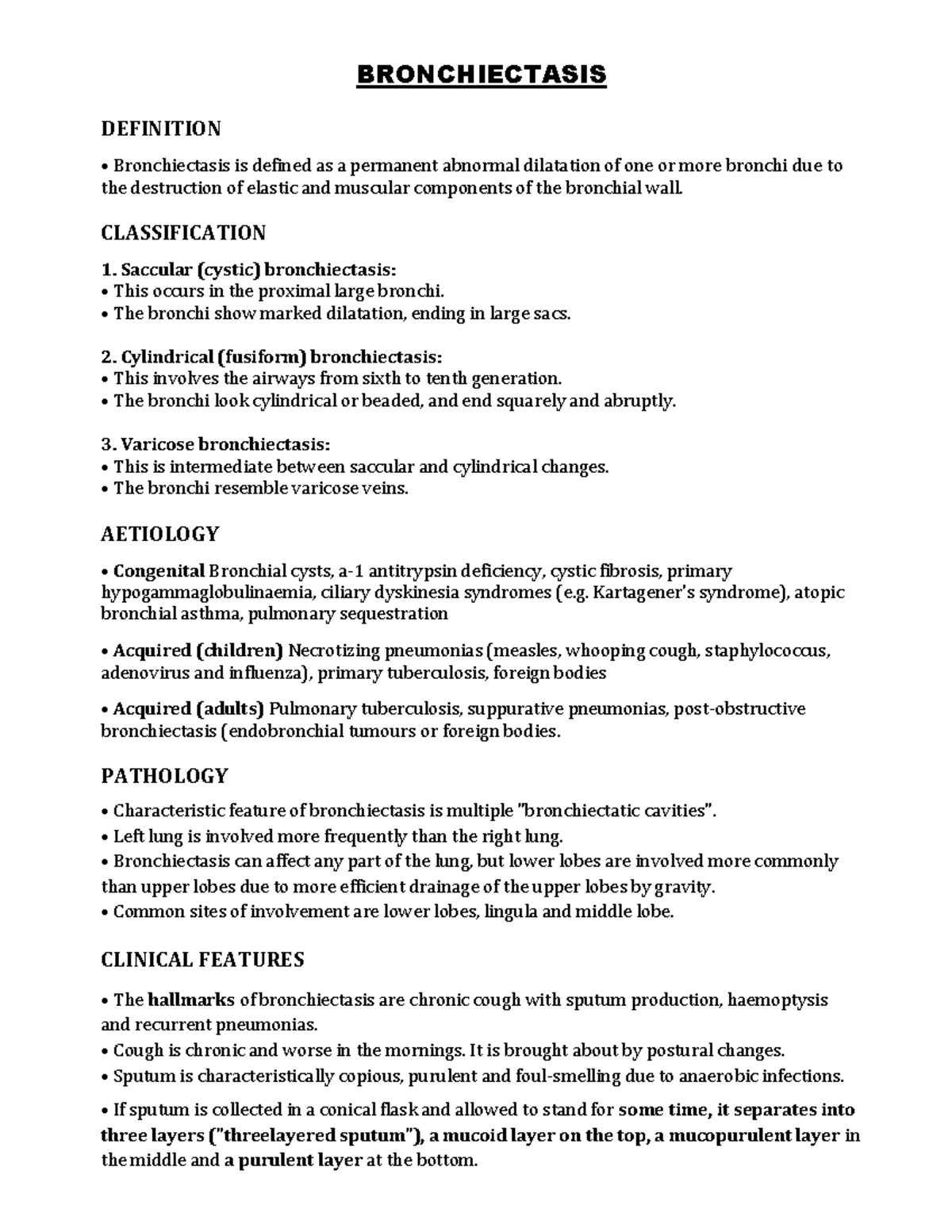 Bronchiectasis - Lecture notes 1 - BRONCHIECTASIS DEFINITION ...