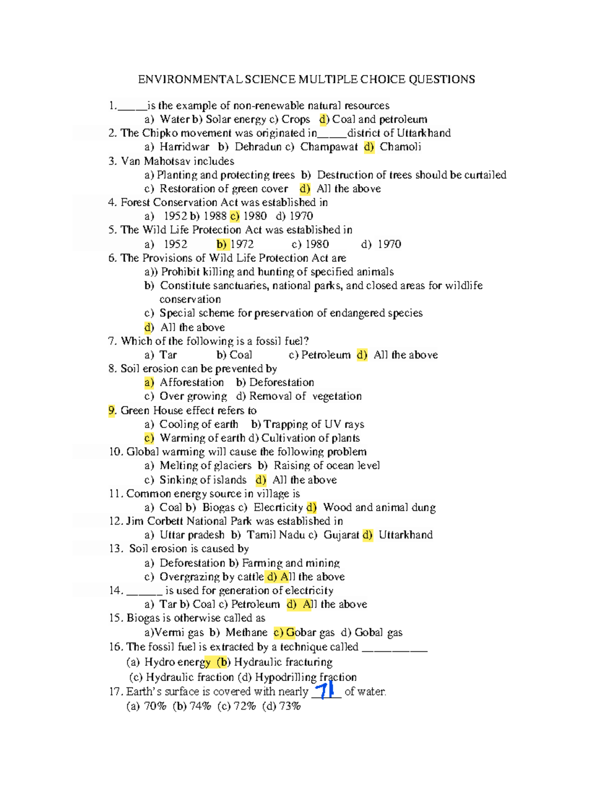 EVS-Question-Bank-Answers- ENVIRONMENTAL SCIENCE MULTIPLE CHOICE ...
