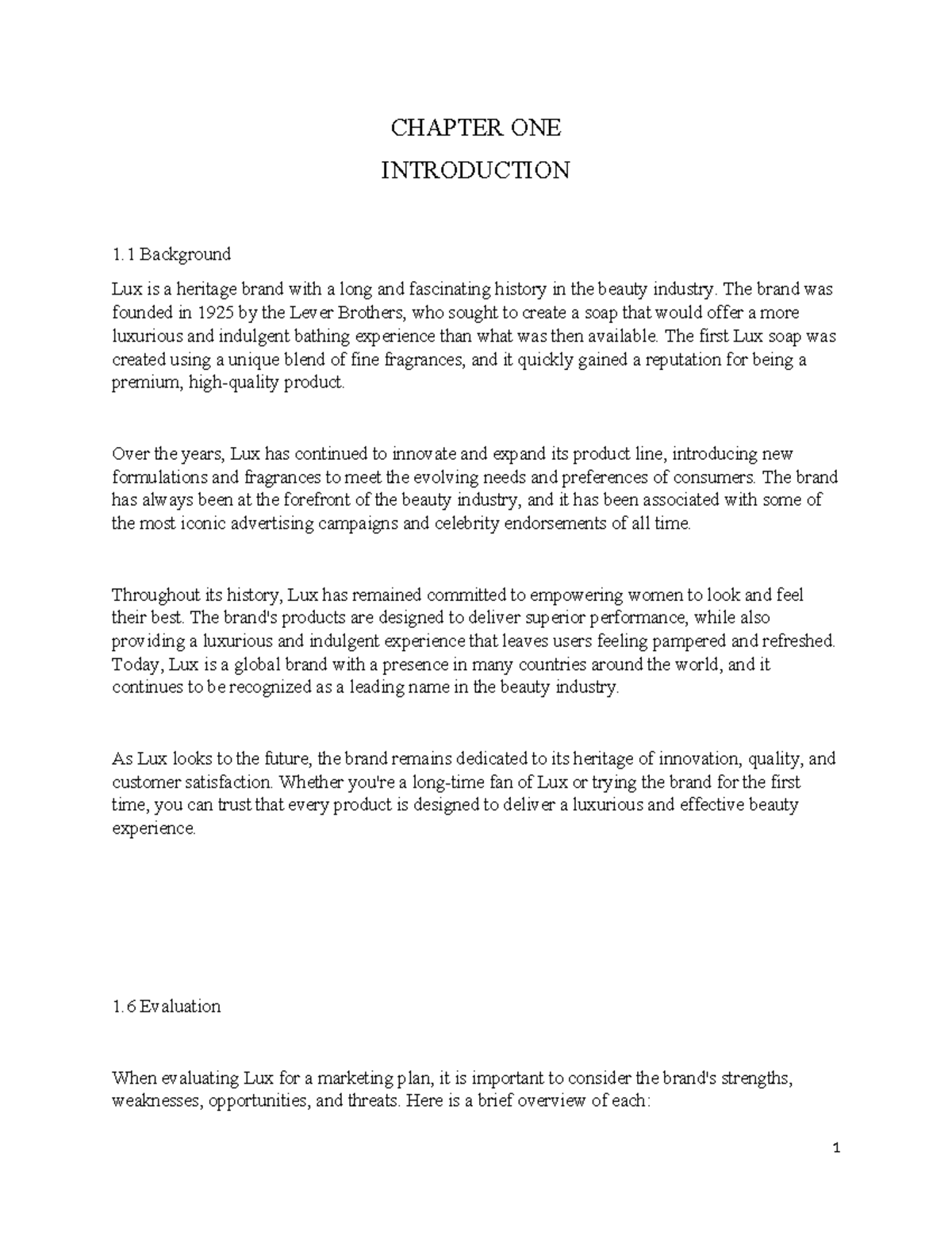 LUX Mkt Management - Summary Service Marketing - CHAPTER ONE INTRODUCTION 1 Background Lux is a ...
