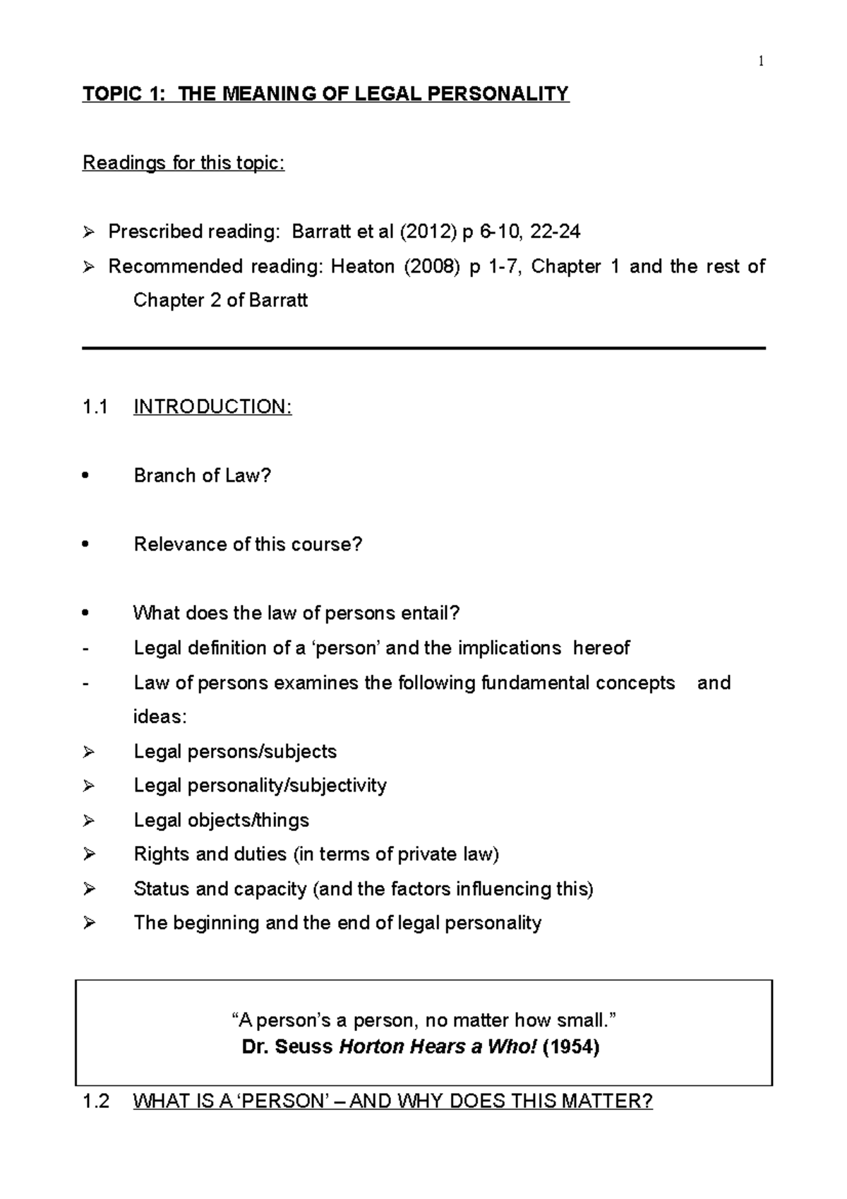 Topic 1 the meaning of legal personality worksheet - TOPIC 1: THE ...