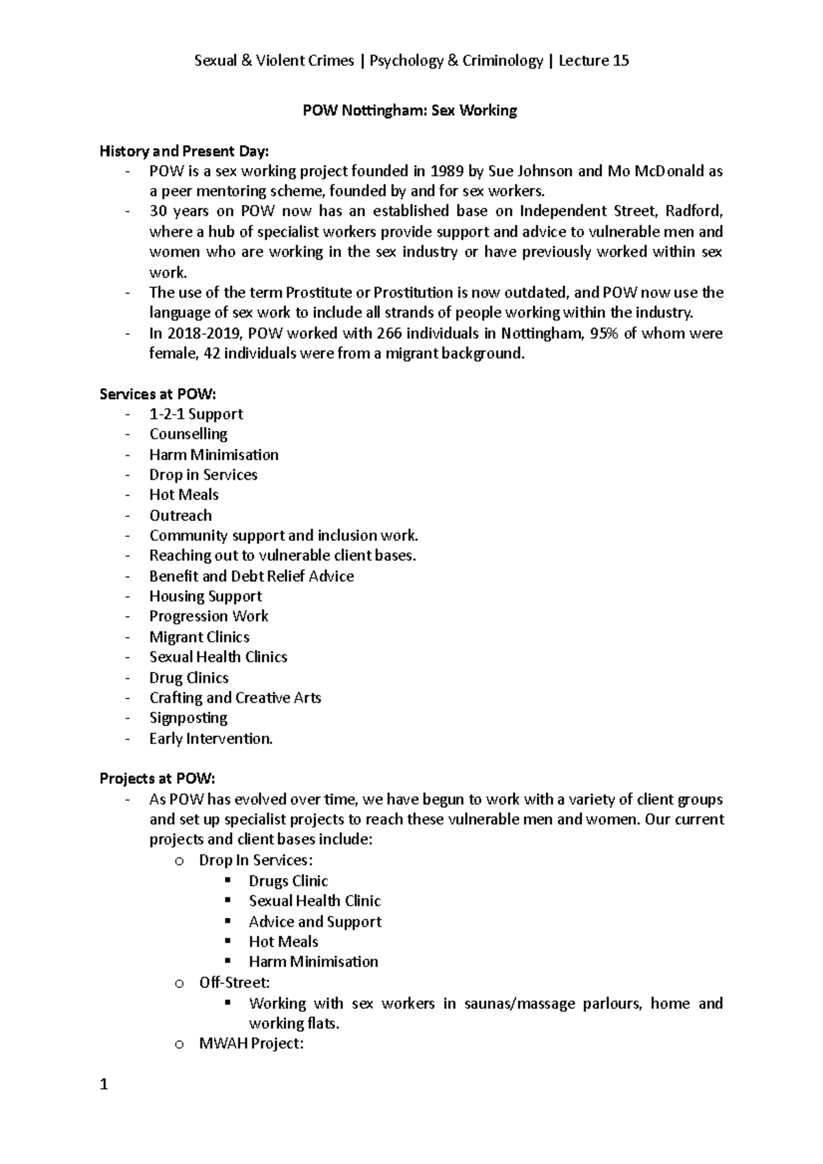 Lecture 15 - POW Nottingham - Sex Working - POW Nottingham: Sex Working ...