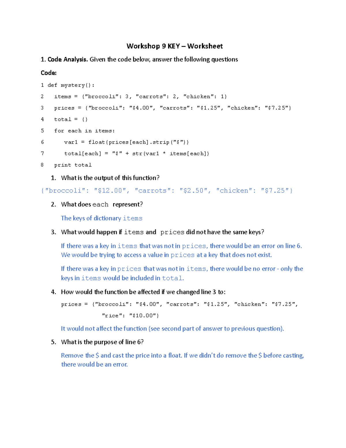Worksheet 9 KEY - Workshop 9 - Workshop 9 KEY – Worksheet Code Analysis ...