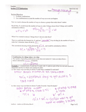 Notes 2.2 - Permutations - Number: Section 2 Permutations Name Ashwign ...