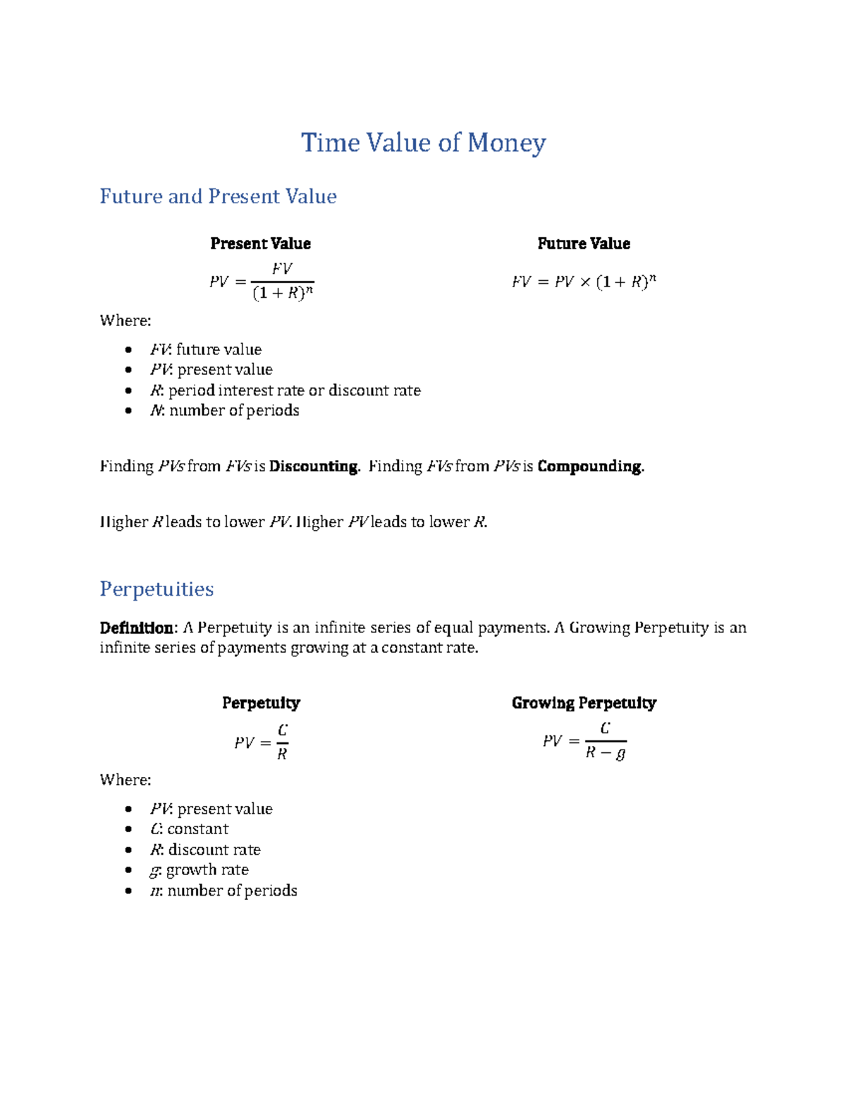 Cheat sheet - fiche révision - Time Value of Money Future and Present ...