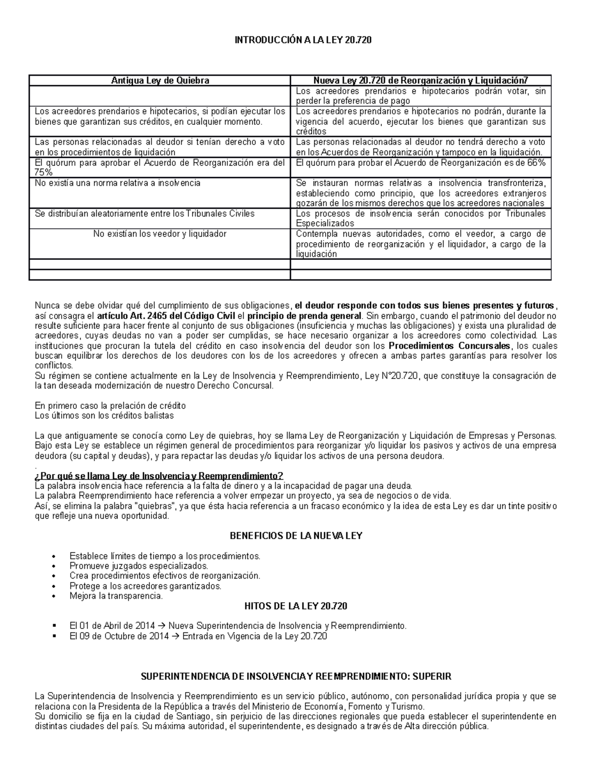 Word de Insolvencia de los PPT - INTRODUCCIÓN A LA LEY 20. Antigua Ley de Quiebra Nueva Ley 20 ...