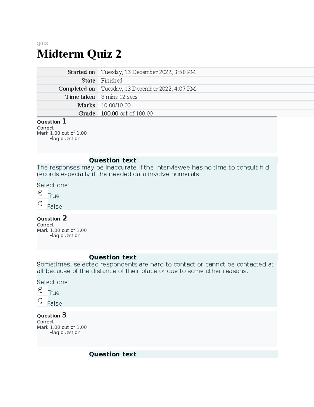 UGRD RSCH6352 2213T Midterm Quiz 2 - QUIZ Midterm Quiz 2 Started on Tuesday, 13 December 2022, 3 ...