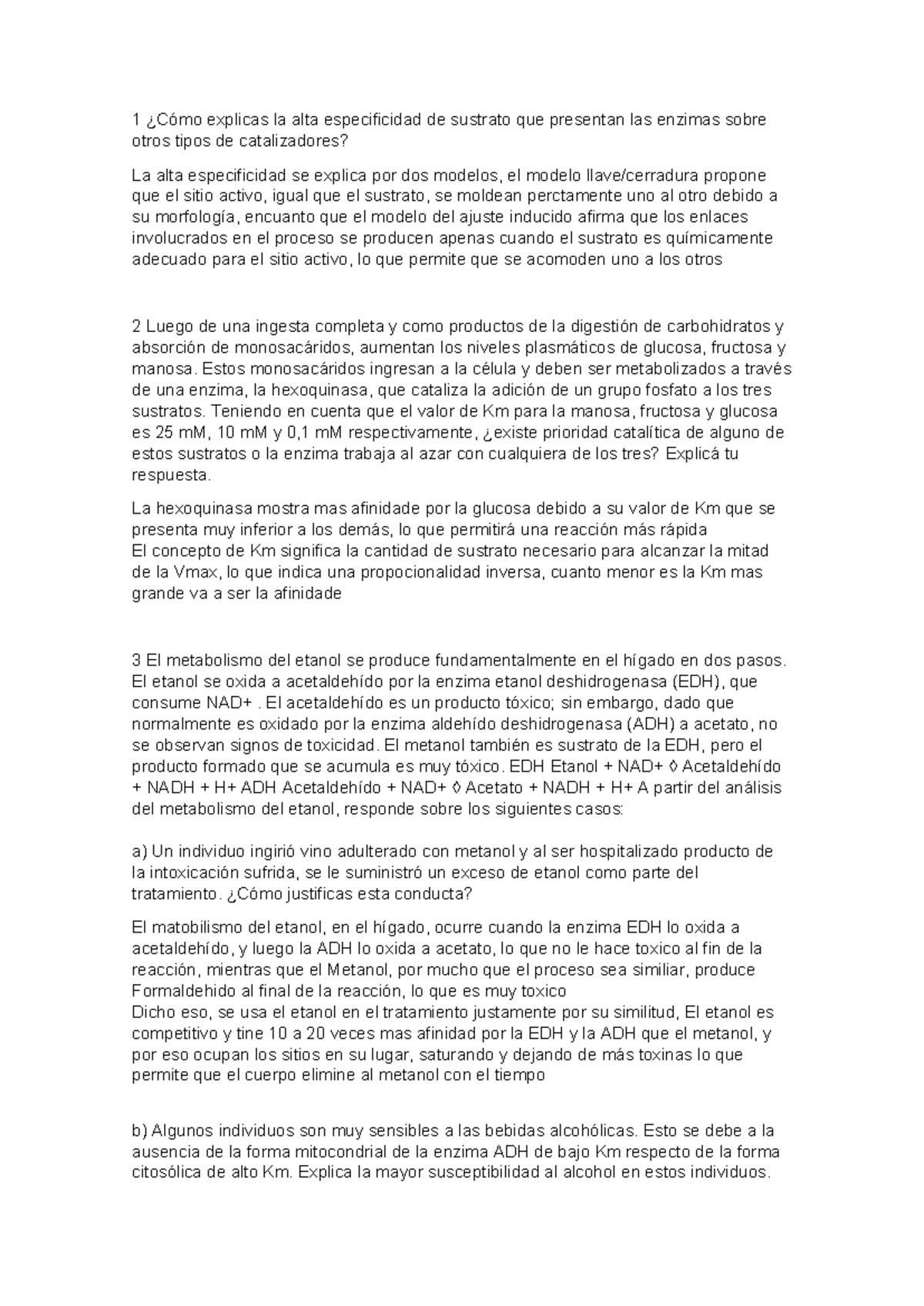 Bioq Tp enzimas - respuestas del Tp - 1 ¿Cómo explicas la alta ...