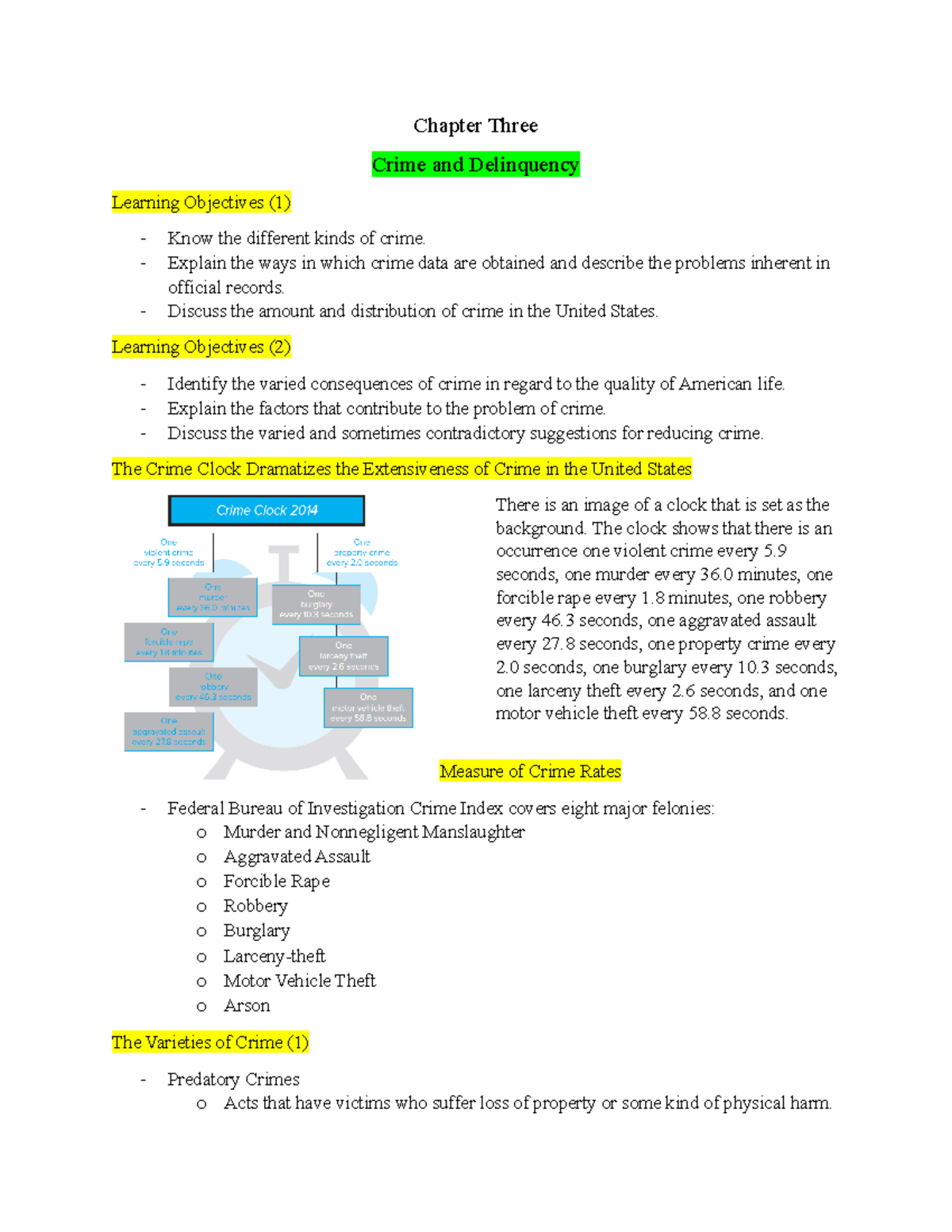 Chapter Three - Chapter Three Crime and Delinquency Learning Objectives ...
