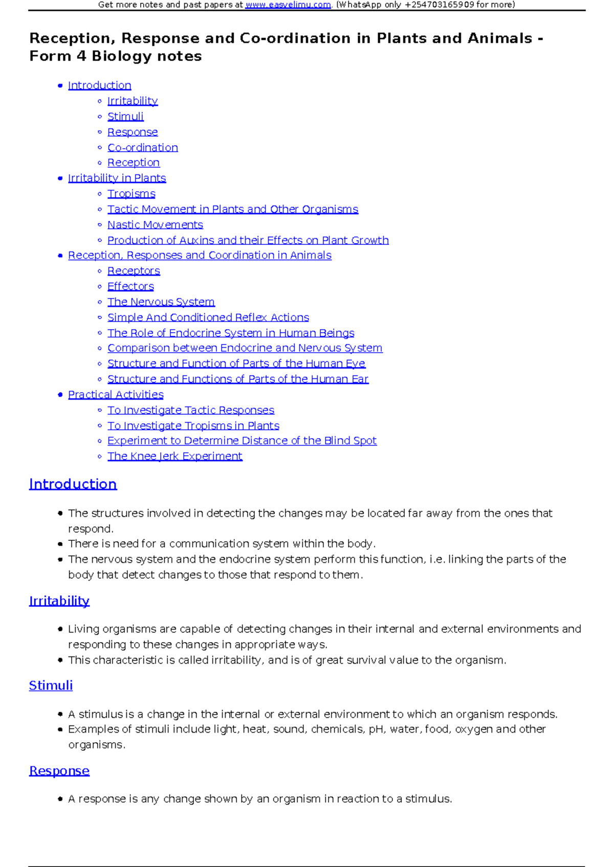 Reception, Response and Co-ordination in Plants and Animals - Form 4 ...