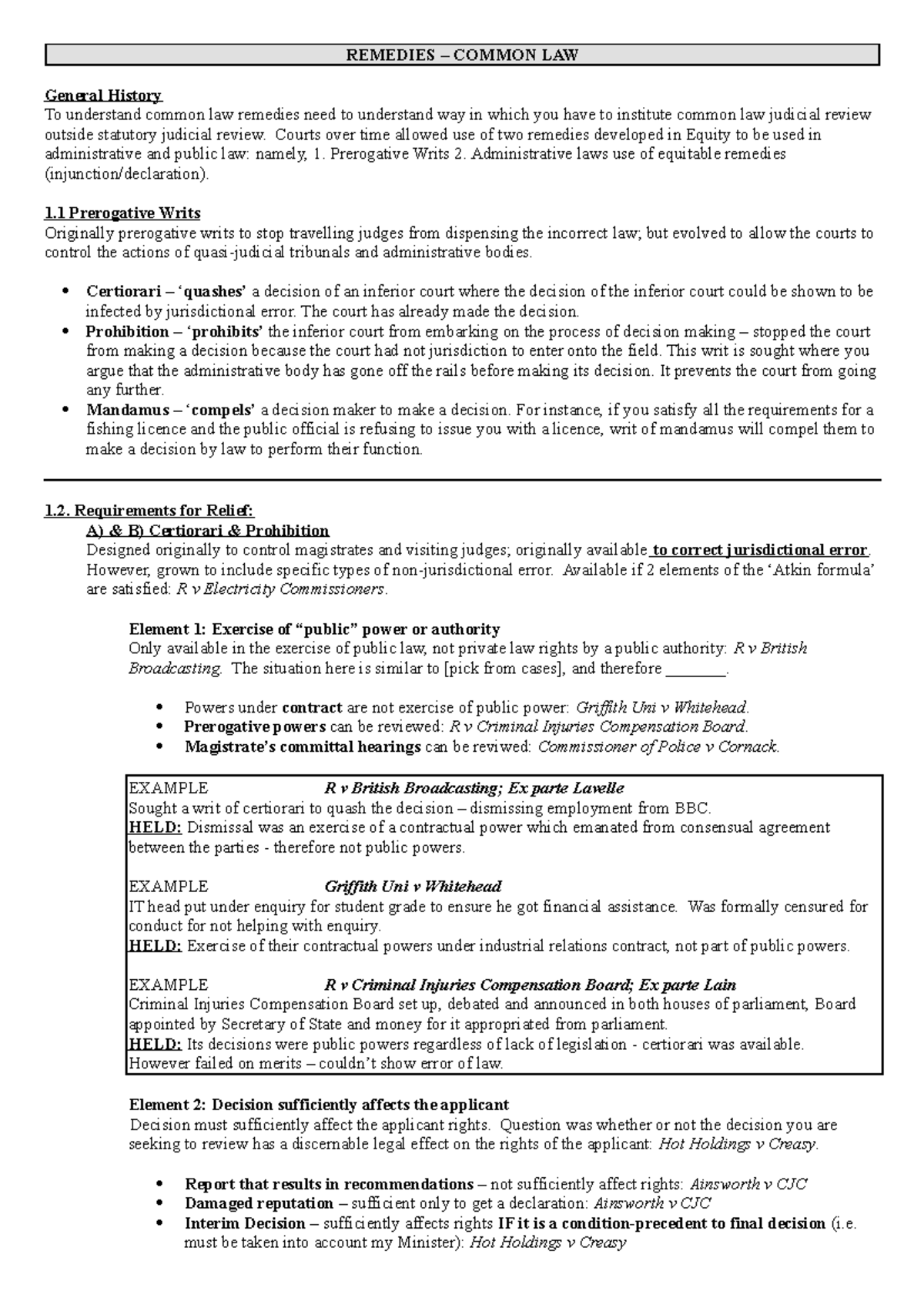 Week 11 - Common Law & Statutory Remedies - REMEDIES – COMMON LAW ...