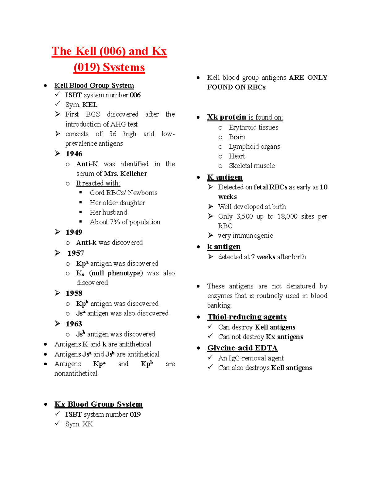 The Kell Blood Group System - The Kell (006) and Kx (019) Systems Kell ...