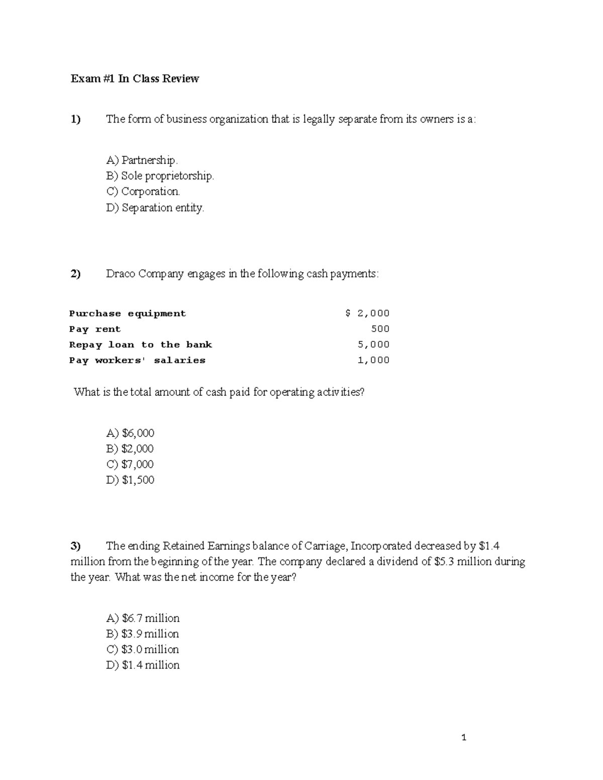 Exam #1 In Class Review - Student Version V3 - Exam #1 In Class Review ...